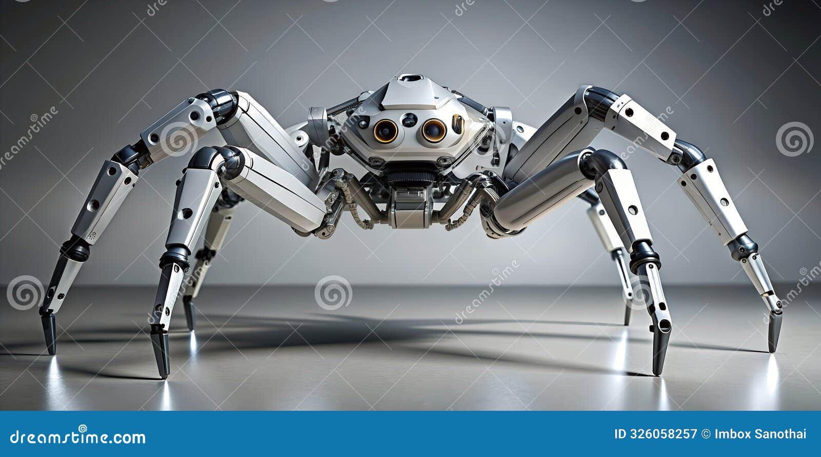 A Robot with a Spider Like Appearance is Shown in a Grey and White ...