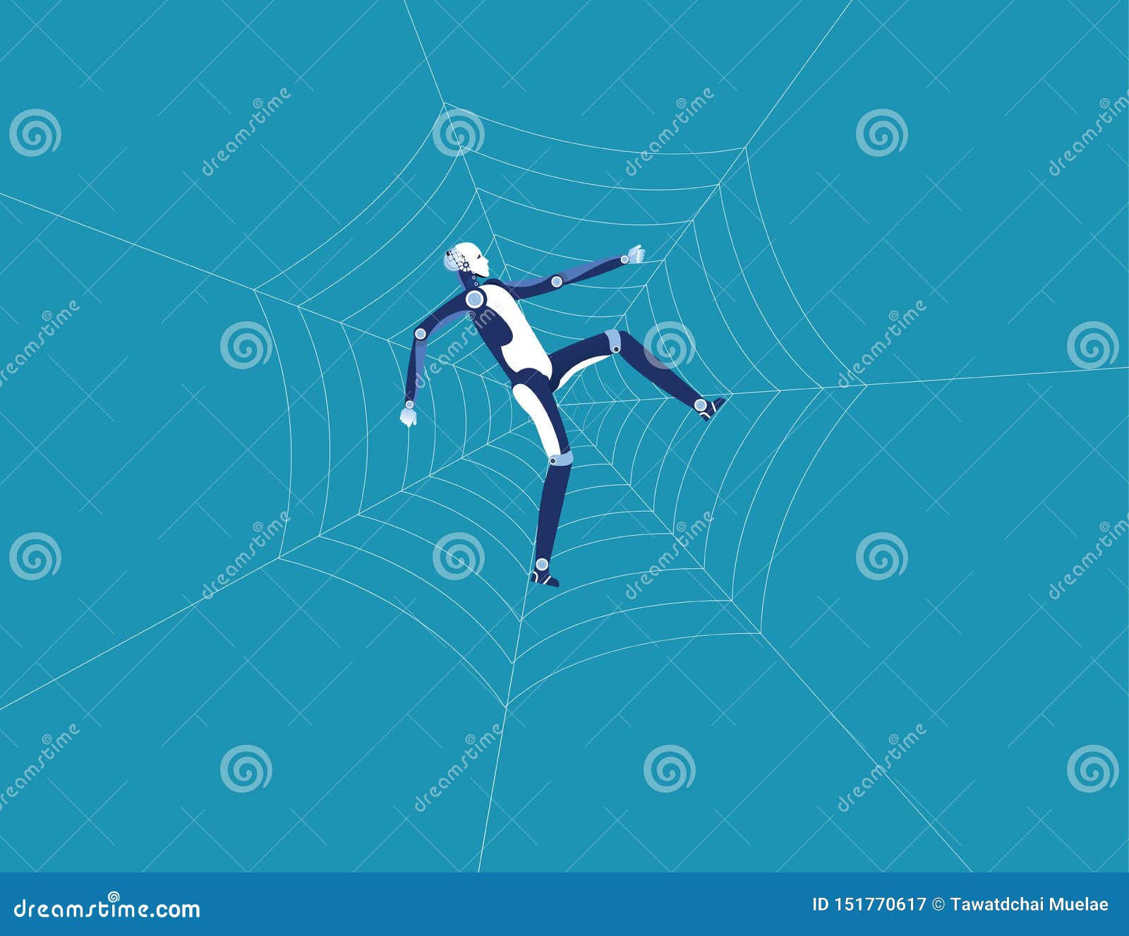 Robot and Spider Web. Concept Business Technology Vector Illustration ...
