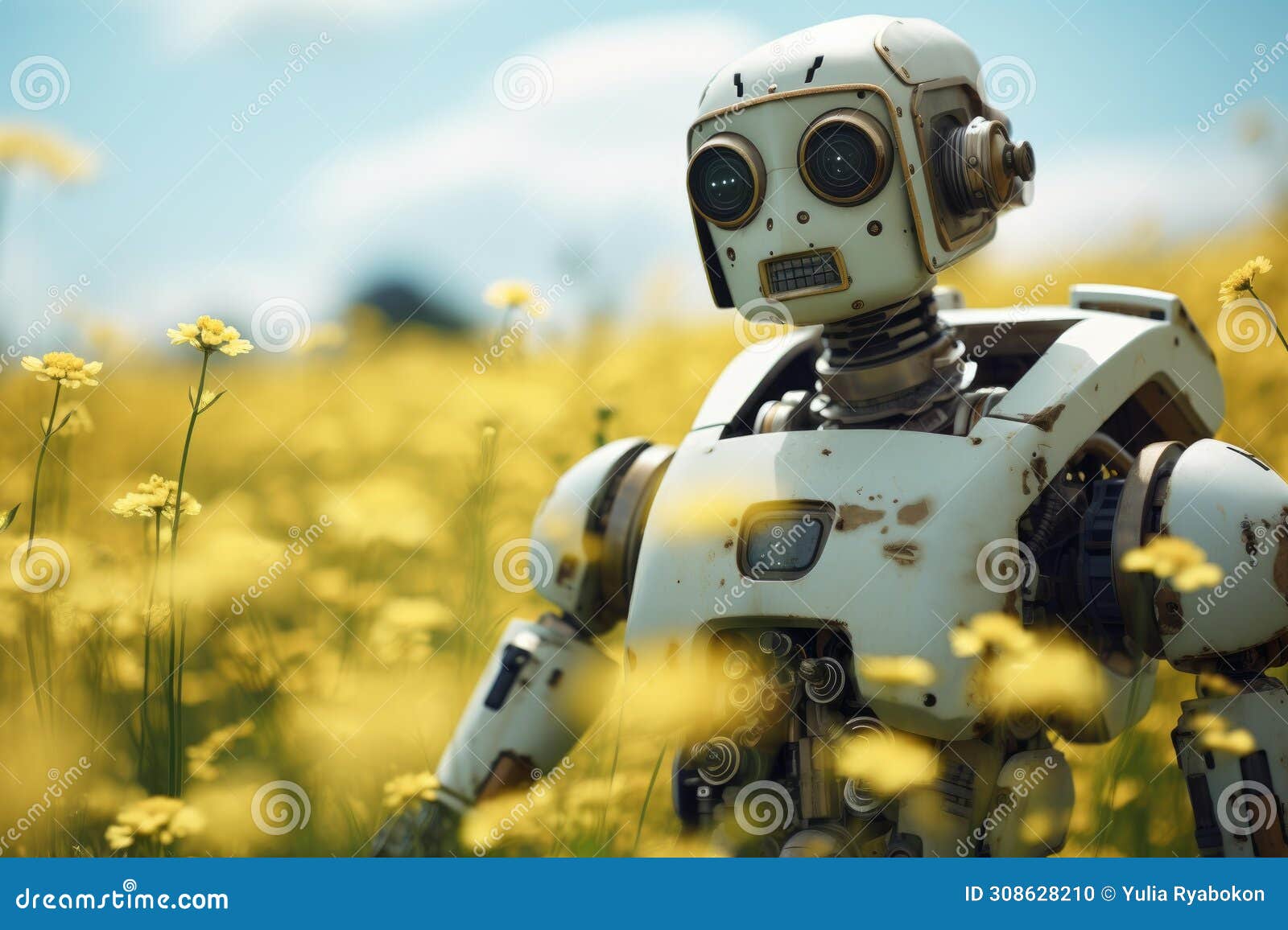 Robot Spring Field. Generate Ai Stock Photo - Image of gardener, meadow ...