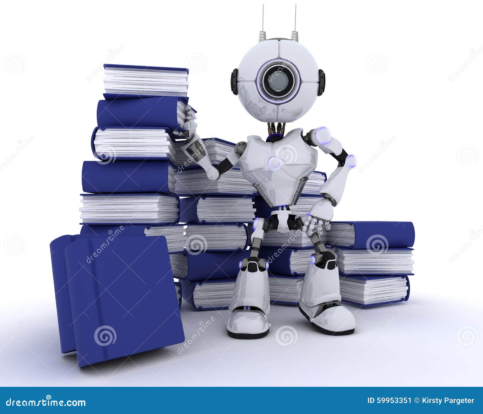 Robot with stack of books stock illustration. Illustration of fiction ...