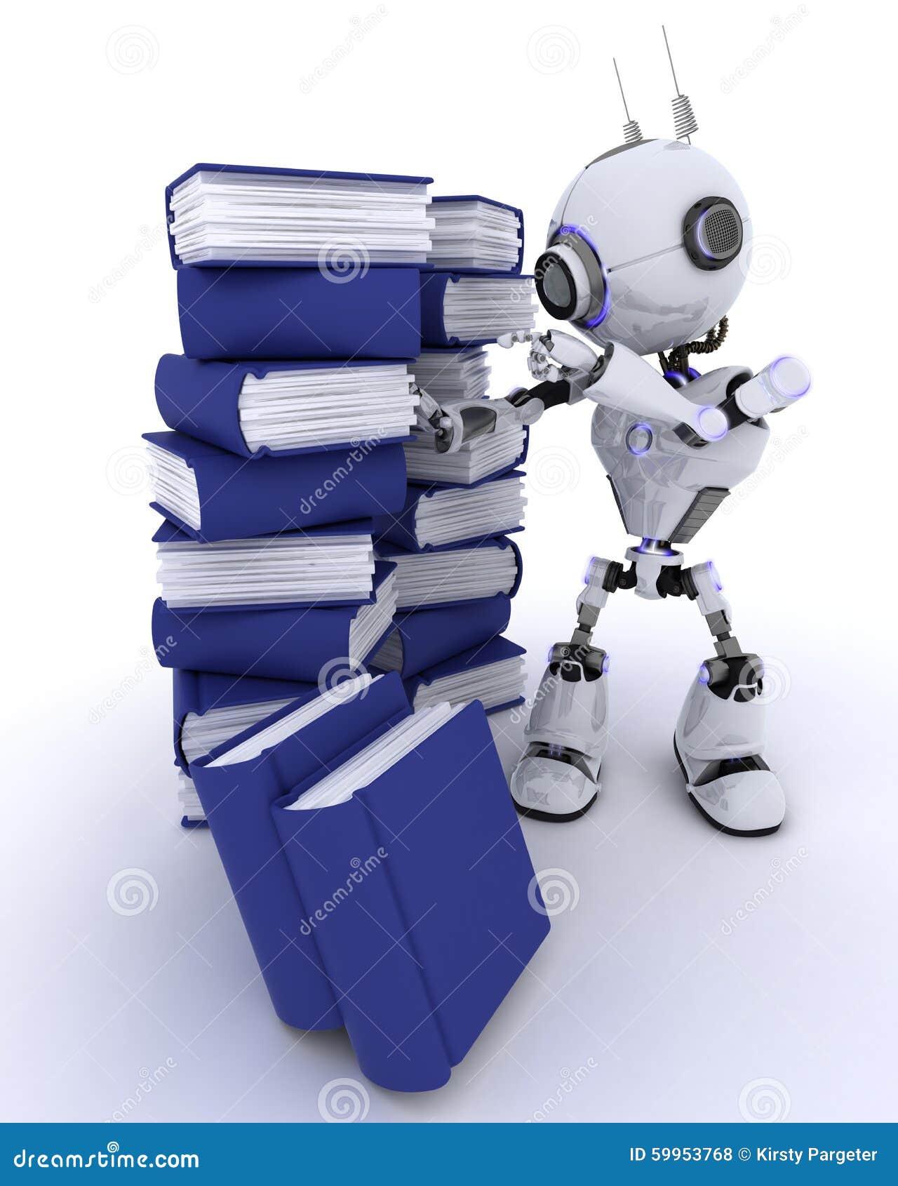 Robot with stack of books stock illustration. Illustration of ...