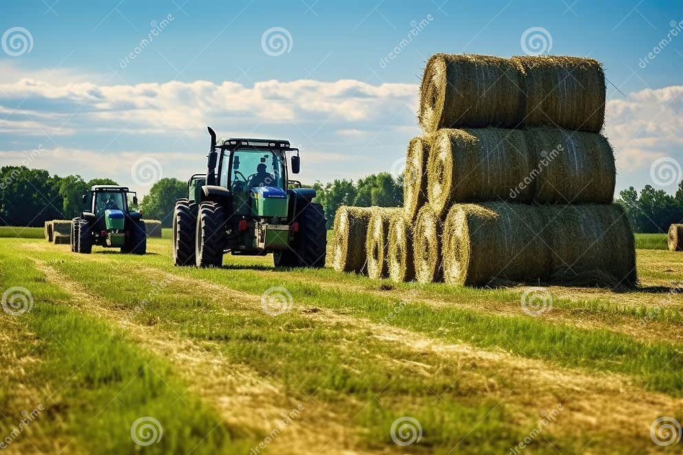 Robot Stacking Bales of Hay in the Farm Stock Photo - Image of machine ...