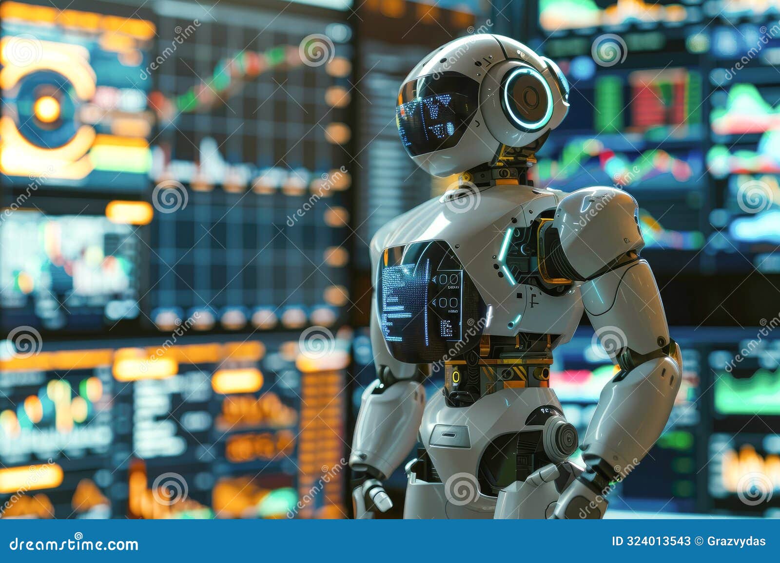 A Robot Standing and Analyzing a Business Trading Chart. Computer ...