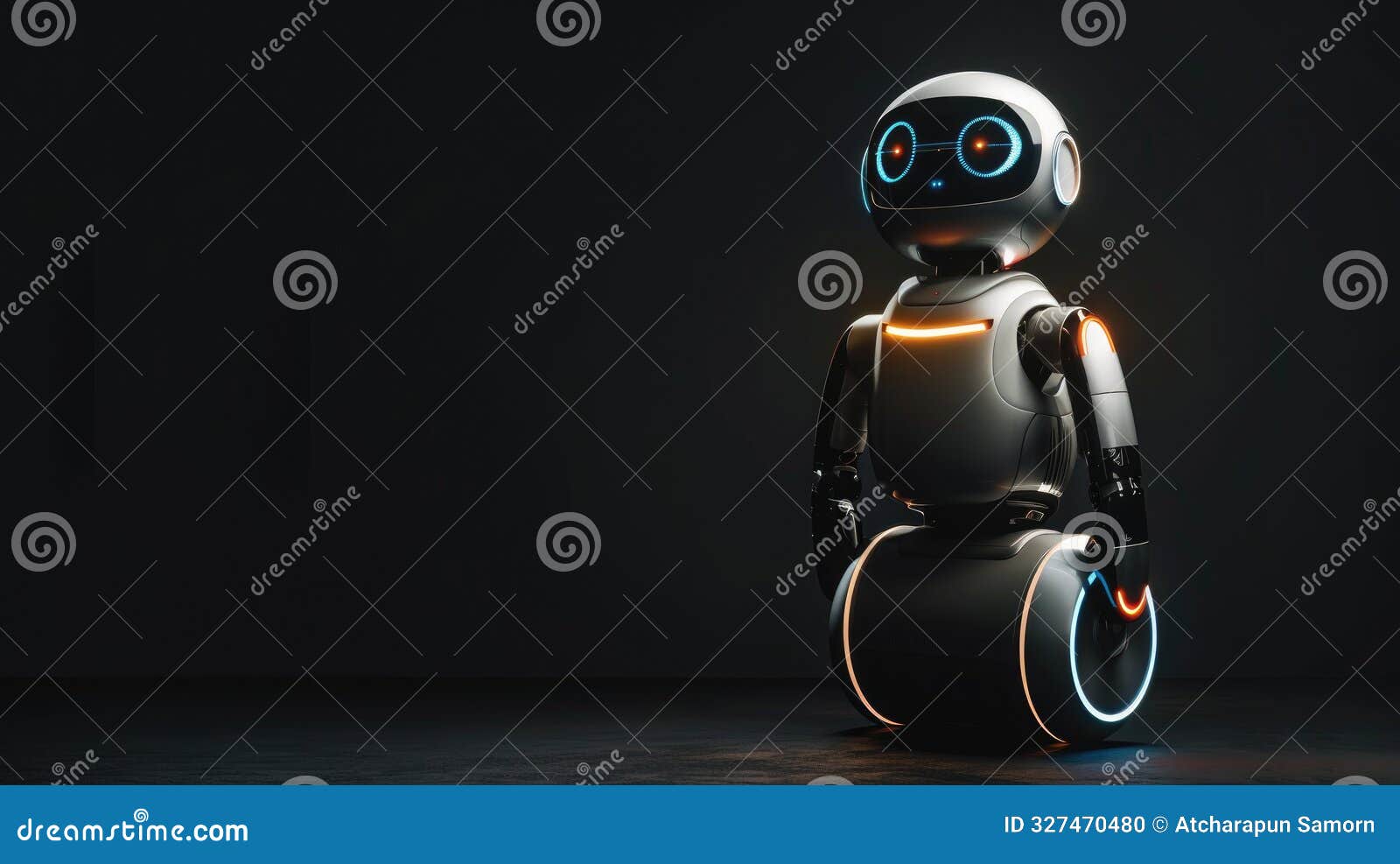 A Robot is Standing on a Black Background Stock Illustration ...