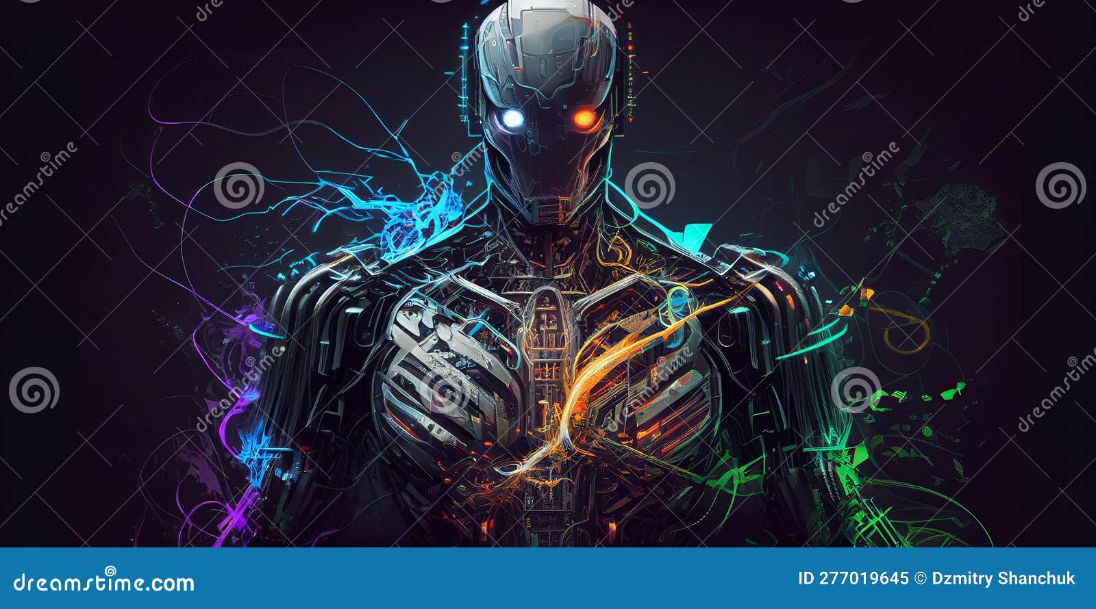 Robot Standing Black Lightning Background Generative AI Stock ...