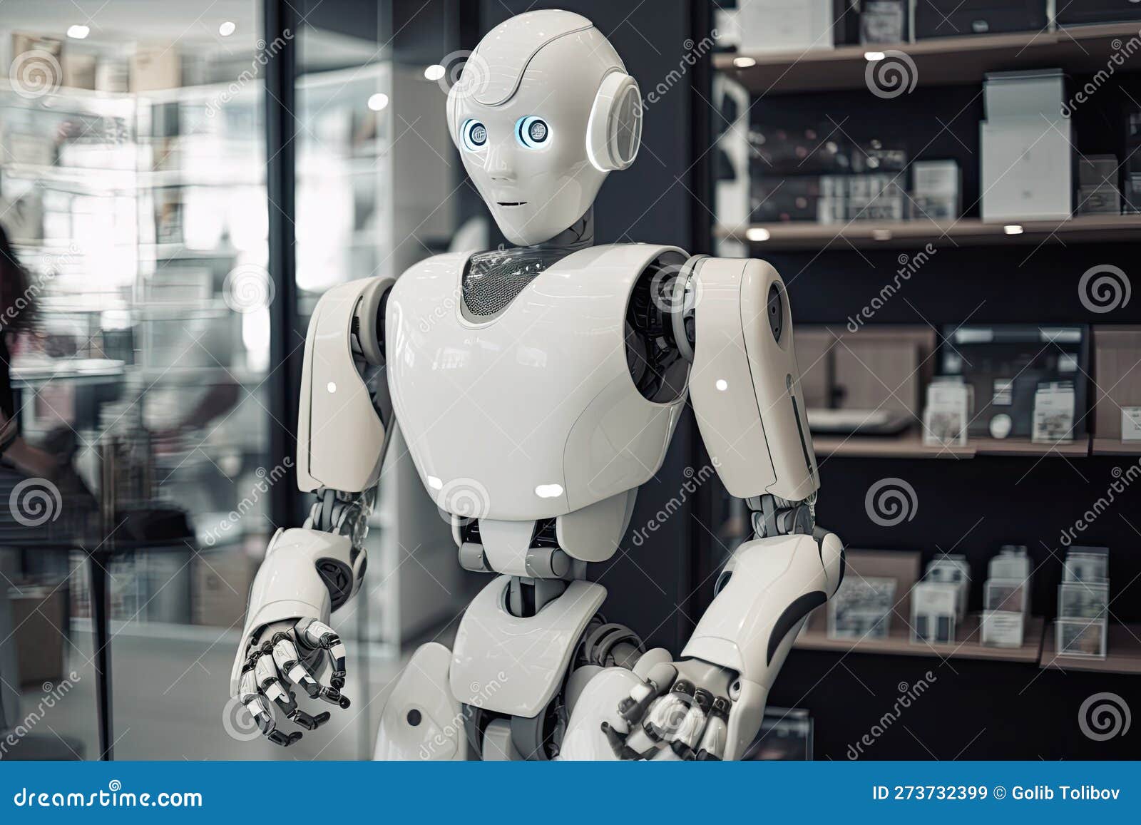 A White Robot Standing in a Store Display Case. Generative AI Stock ...