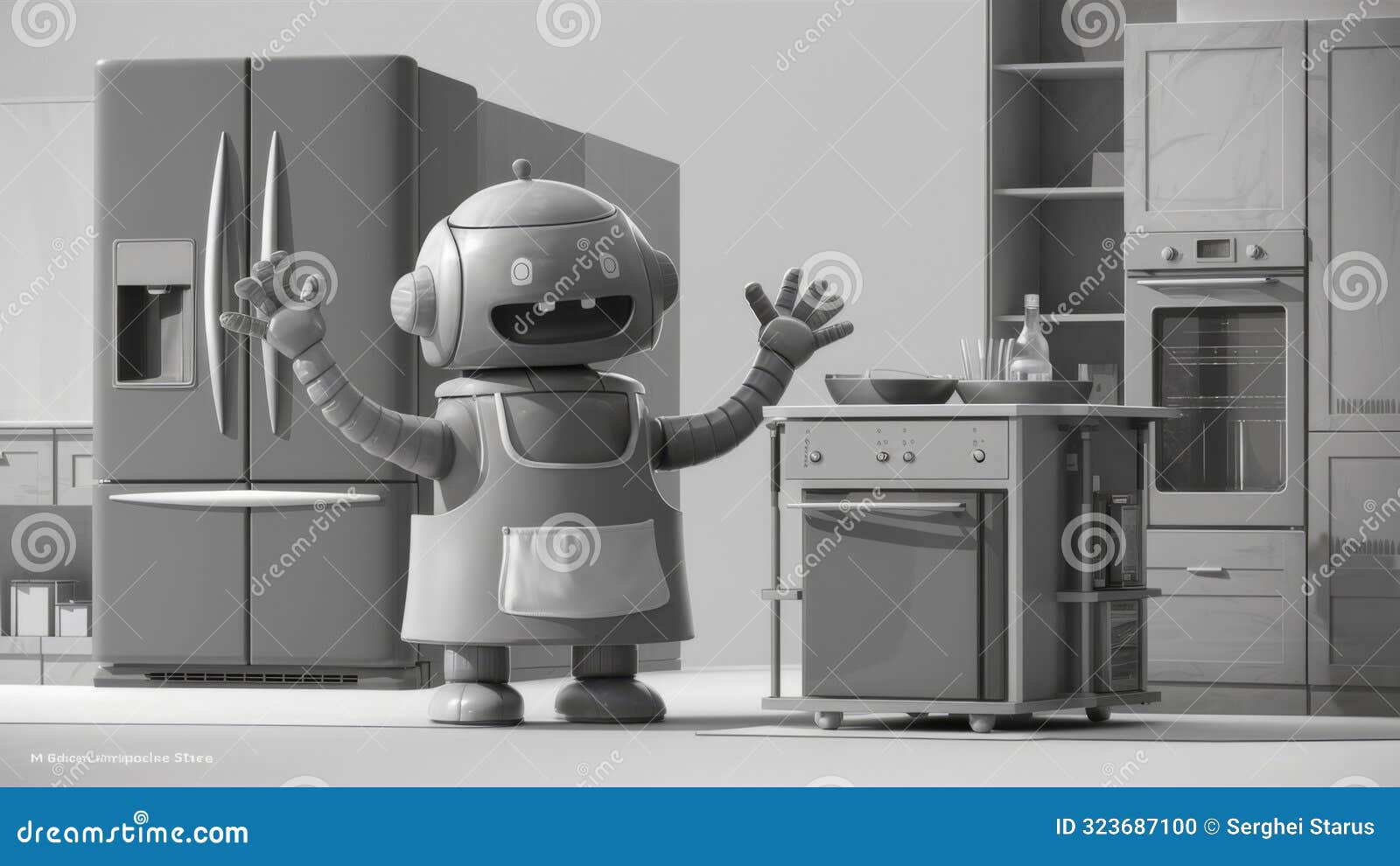 A Robot Standing in Front of a Kitchen with Appliances, AI Stock ...