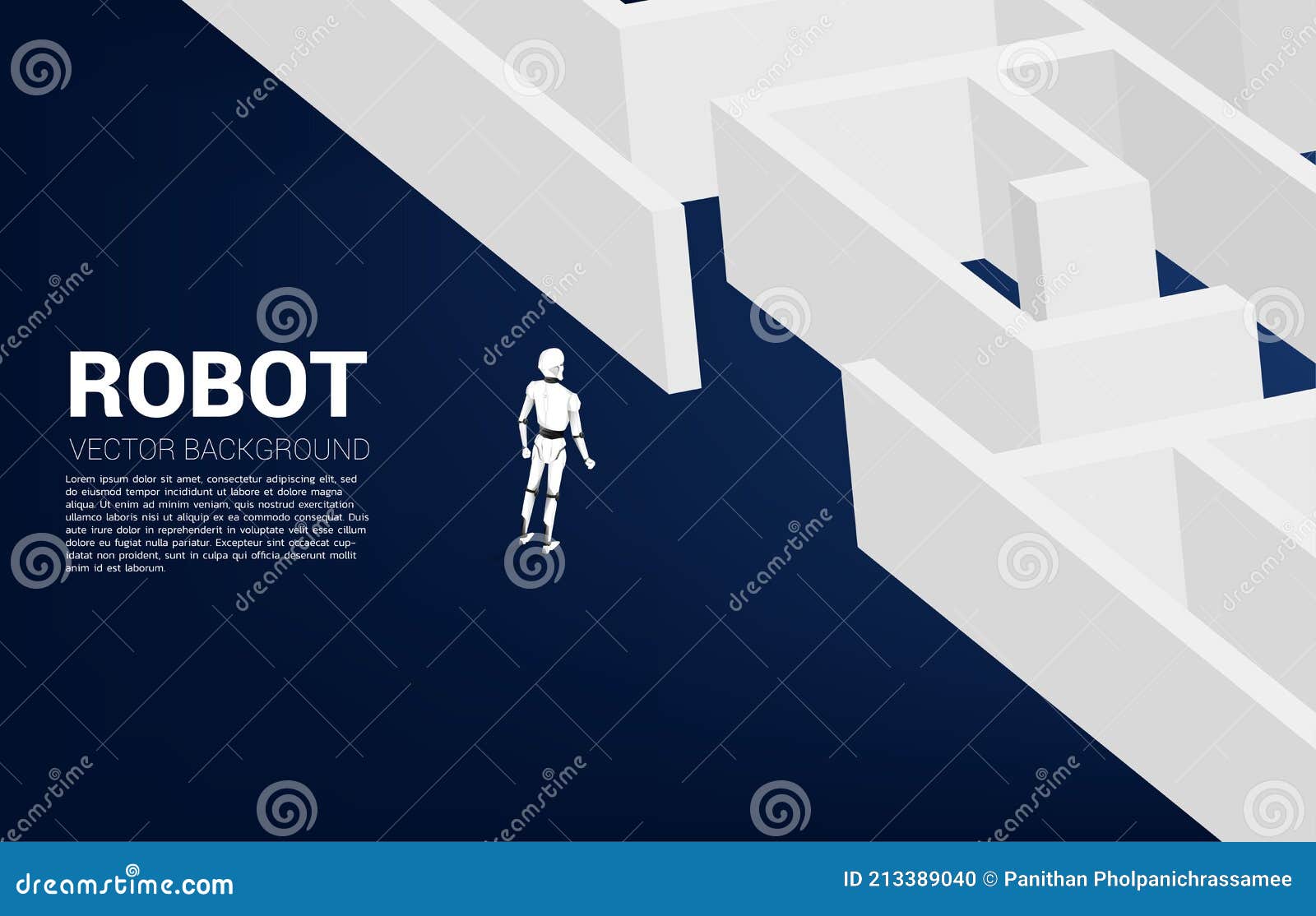 Robot Standing in Front of the Maze. Stock Vector - Illustration of ...