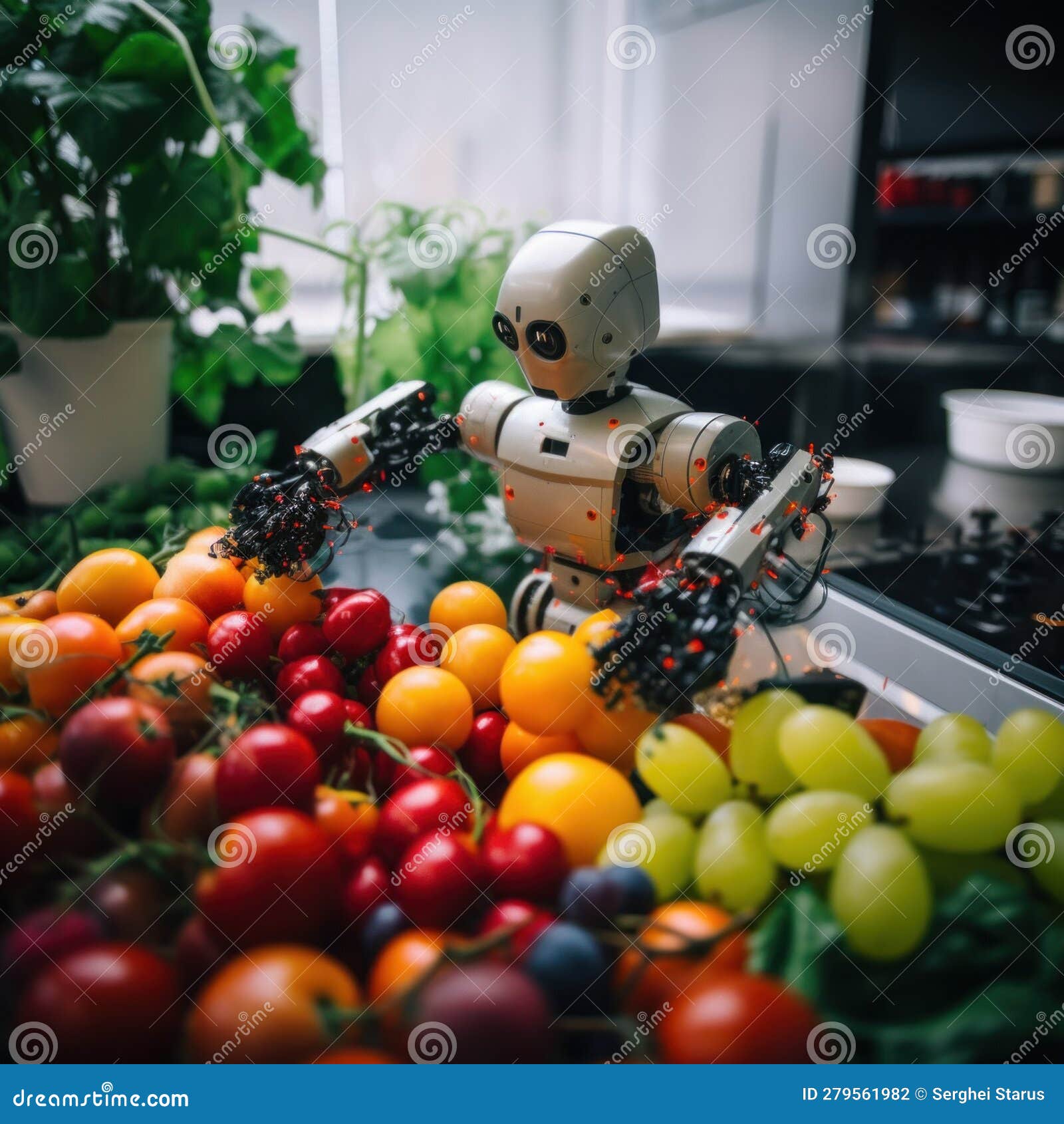 A Robot that is Standing in Front of a Pile of Fruit. Generative AI ...