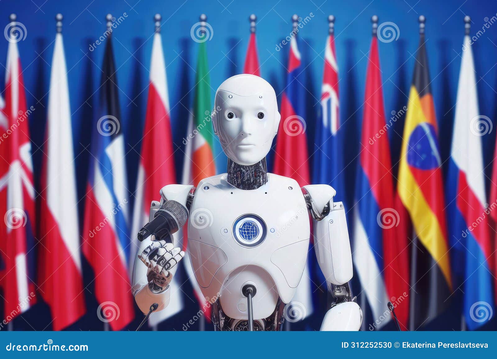 Robot is Standing in Front Row Flags Stock Photo - Image of ...