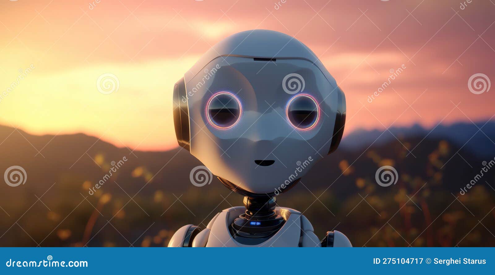A Robot Standing in Front of a Sunset. AI Generative Image Stock ...