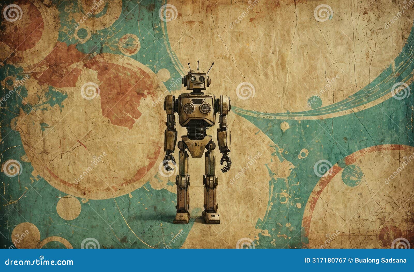 A Robot is Standing in Front of a Wall with a Pattern of Circles on it ...