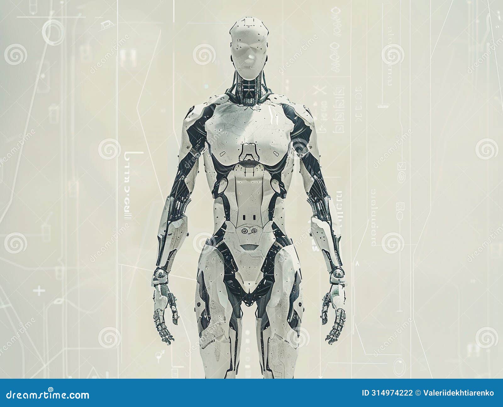 A Robot in Outerwear, Gesturing with Arm, Neck, Jaw, Sleeve. White ...