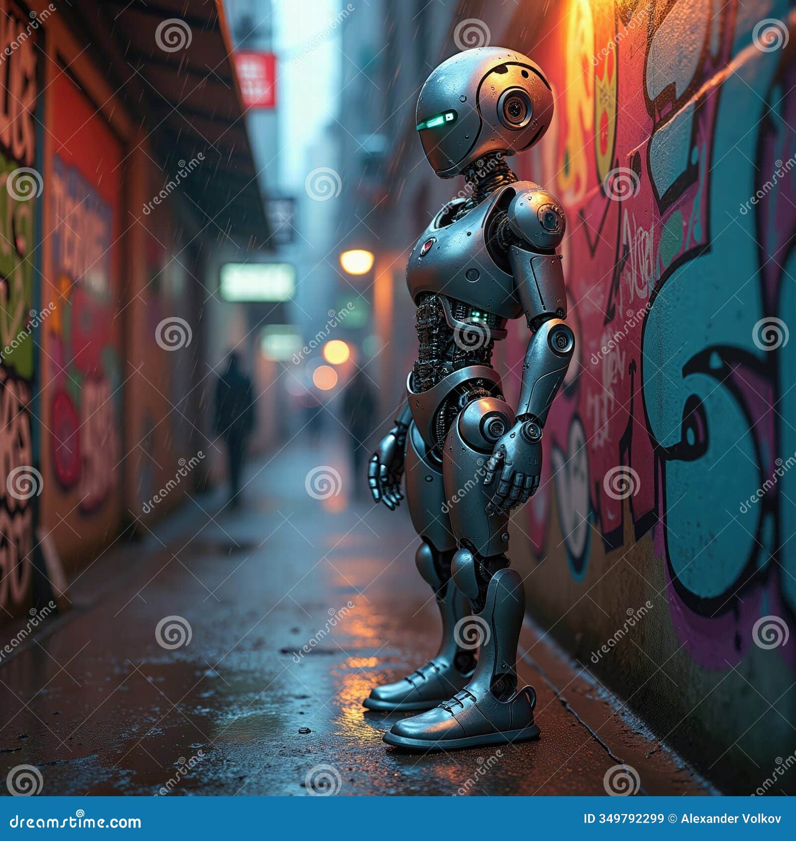 Robot Standing in a Graffiti Alley. Generative AI Stock Image - Image ...