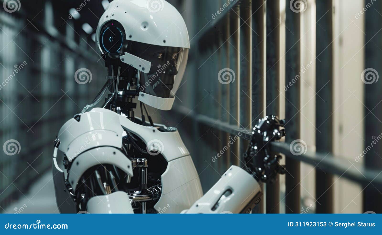 A Robot is Standing in a Jail Cell with Bars, AI Stock Image - Image of ...
