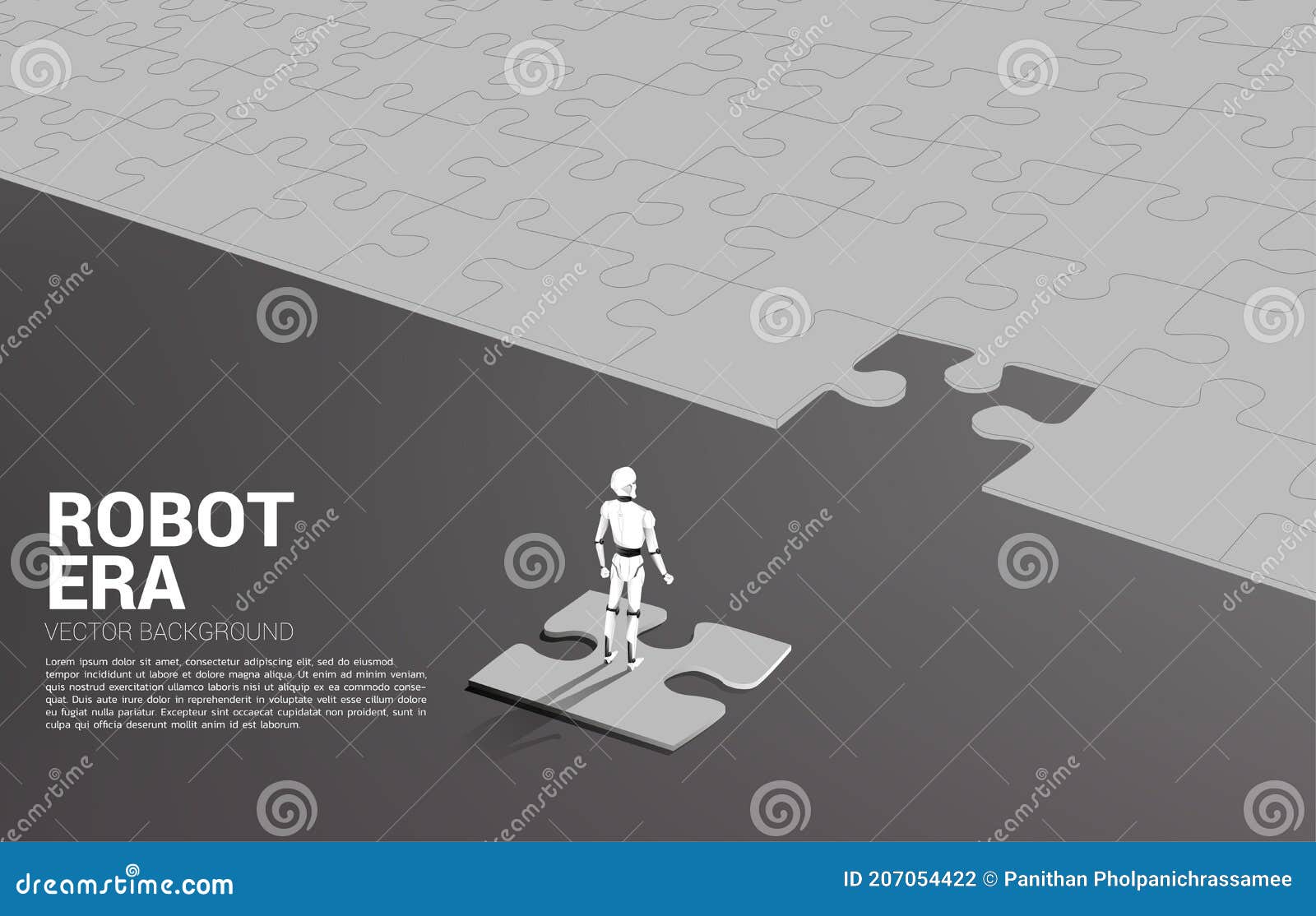 Robot standing on jigsaw. stock vector. Illustration of arrow - 207054422