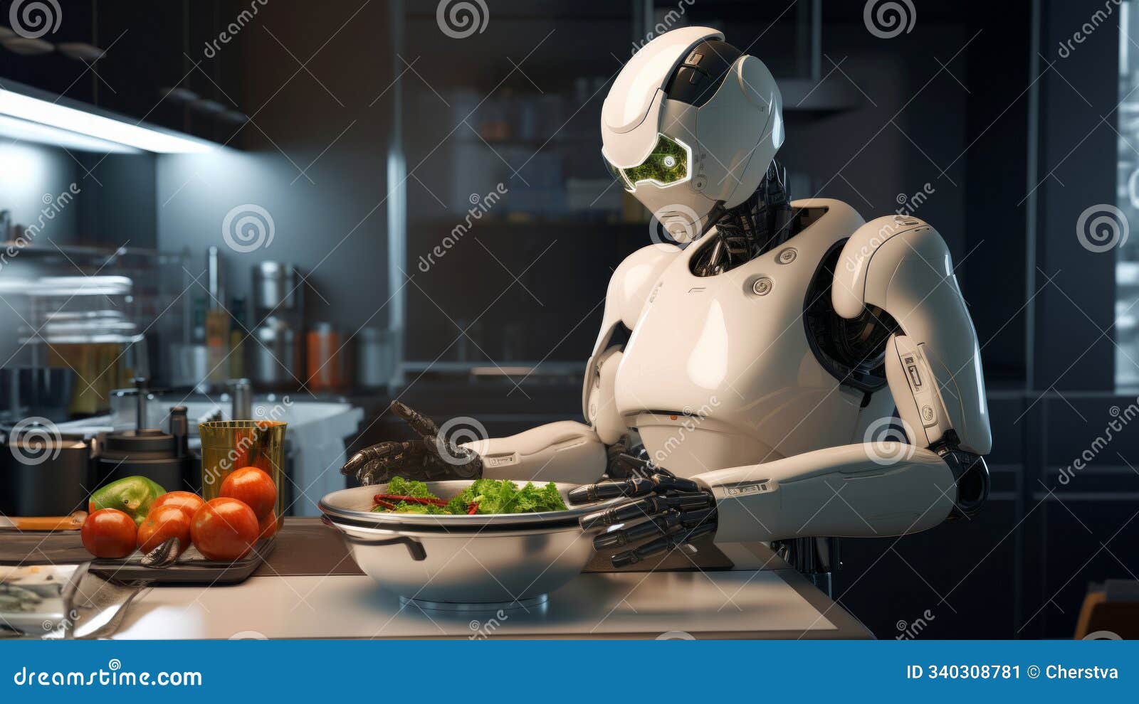 A Robot Standing in a Kitchen Holding a Plate of Food Cooking Dinner ...