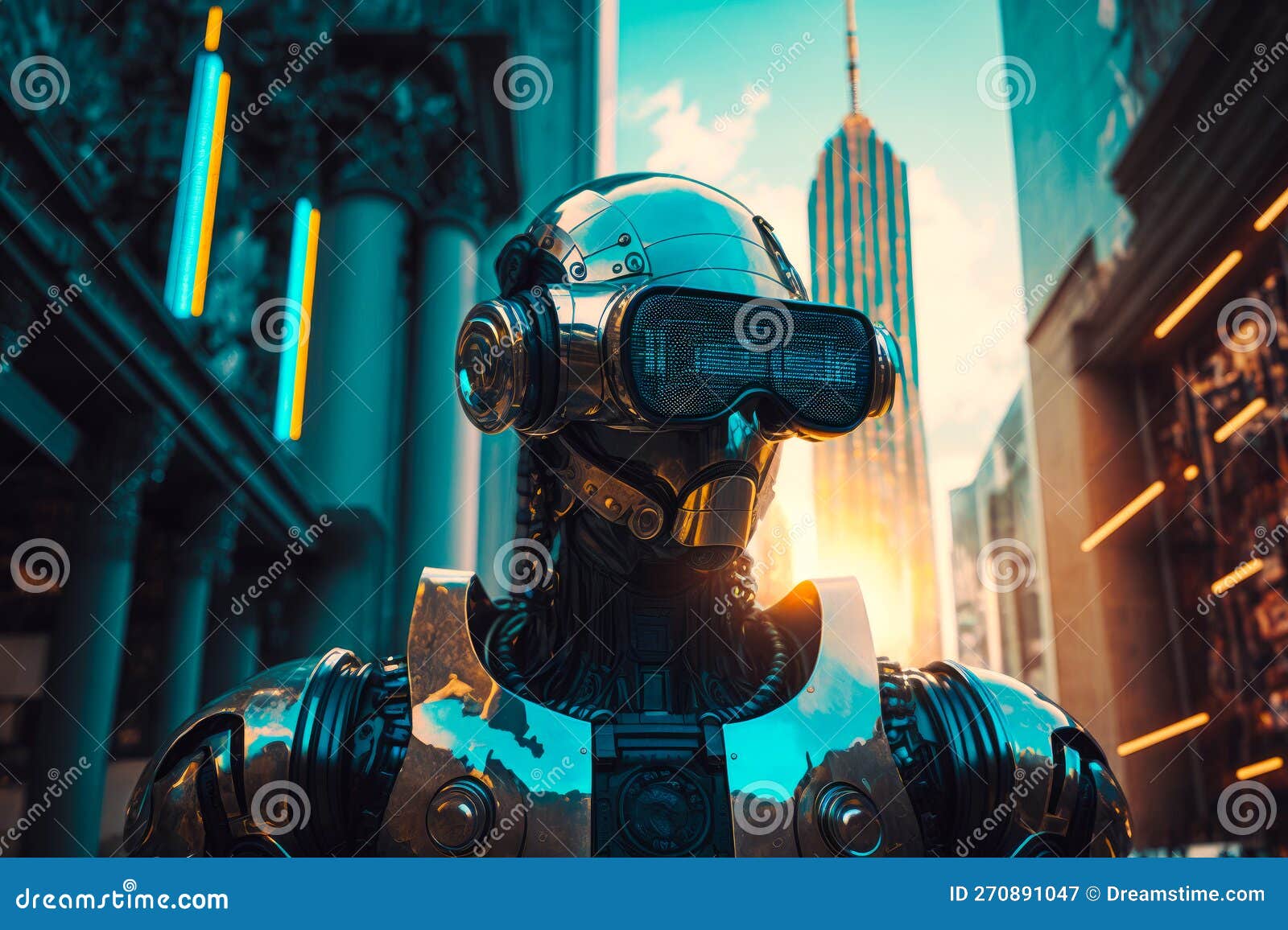 Robot Standing in the Middle of City Street. Generative AI Stock ...