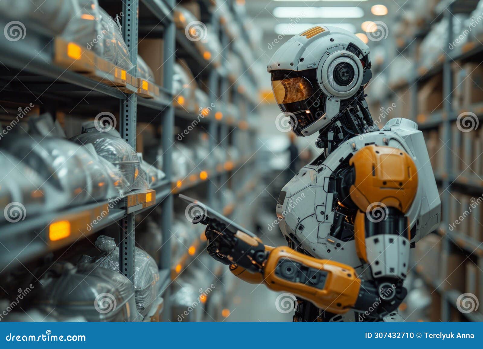 Robot Standing in Room. Mechanical Figure in Standing Position in an ...