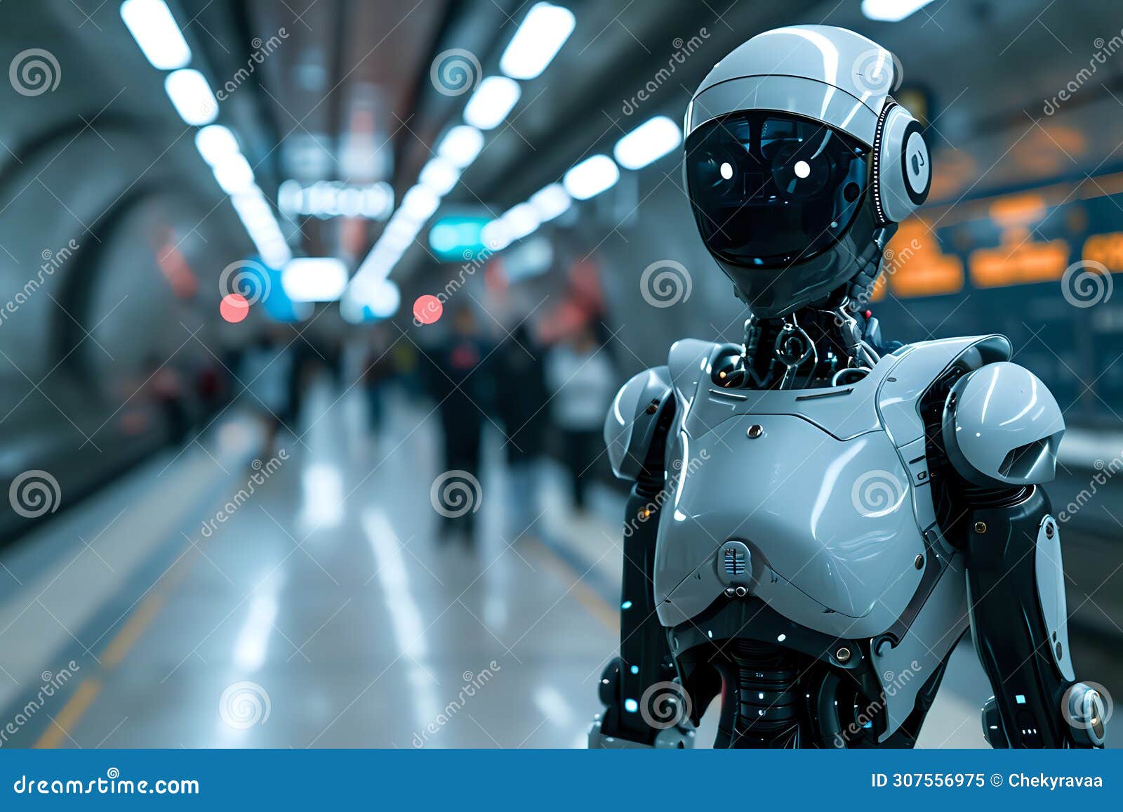 The Robot Standing in the Subway on Blurred Background. Artificial ...