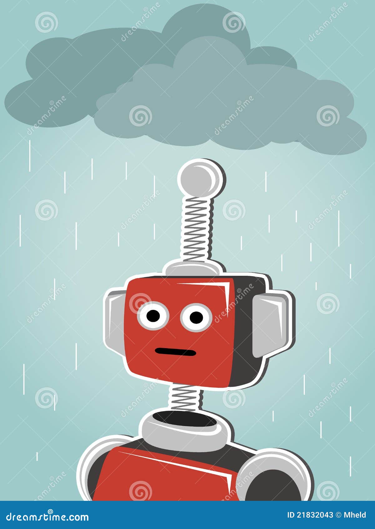 Robot Standing Under Clouds and Rain Stock Vector - Illustration of ...