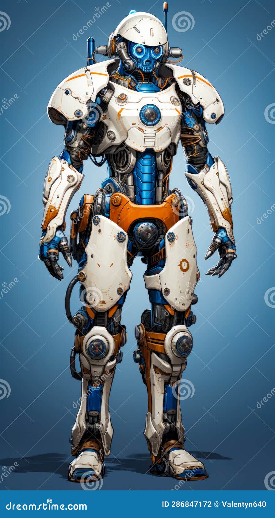 Robot that is Standing Up with Blue and White Background. Generative AI ...