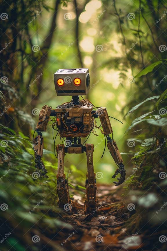 A Robot that is Standing in the Woods. Generative AI Image. Stock ...