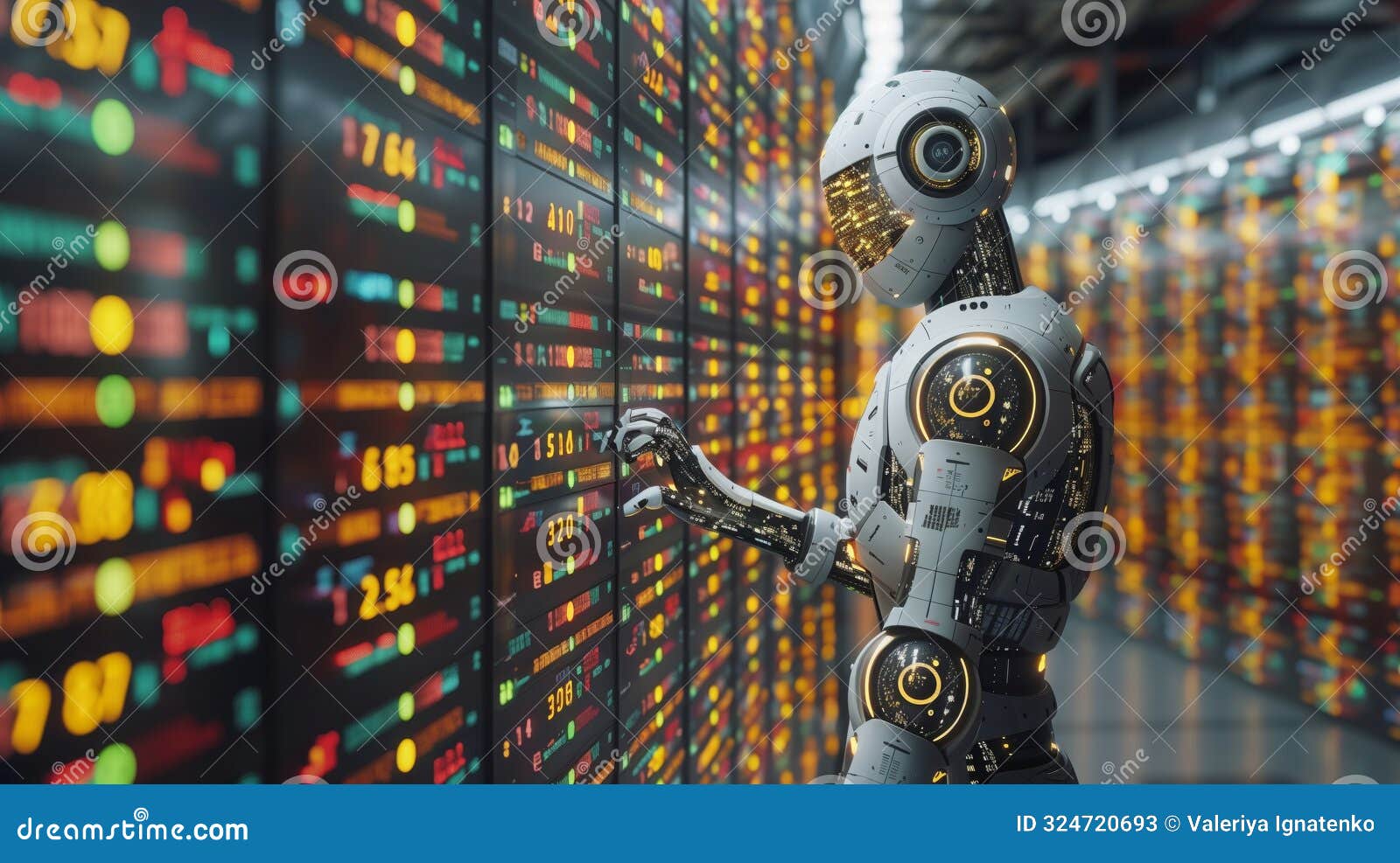 A Robot Stands in Front of a Sculpture Wall in a Data Center Stock ...