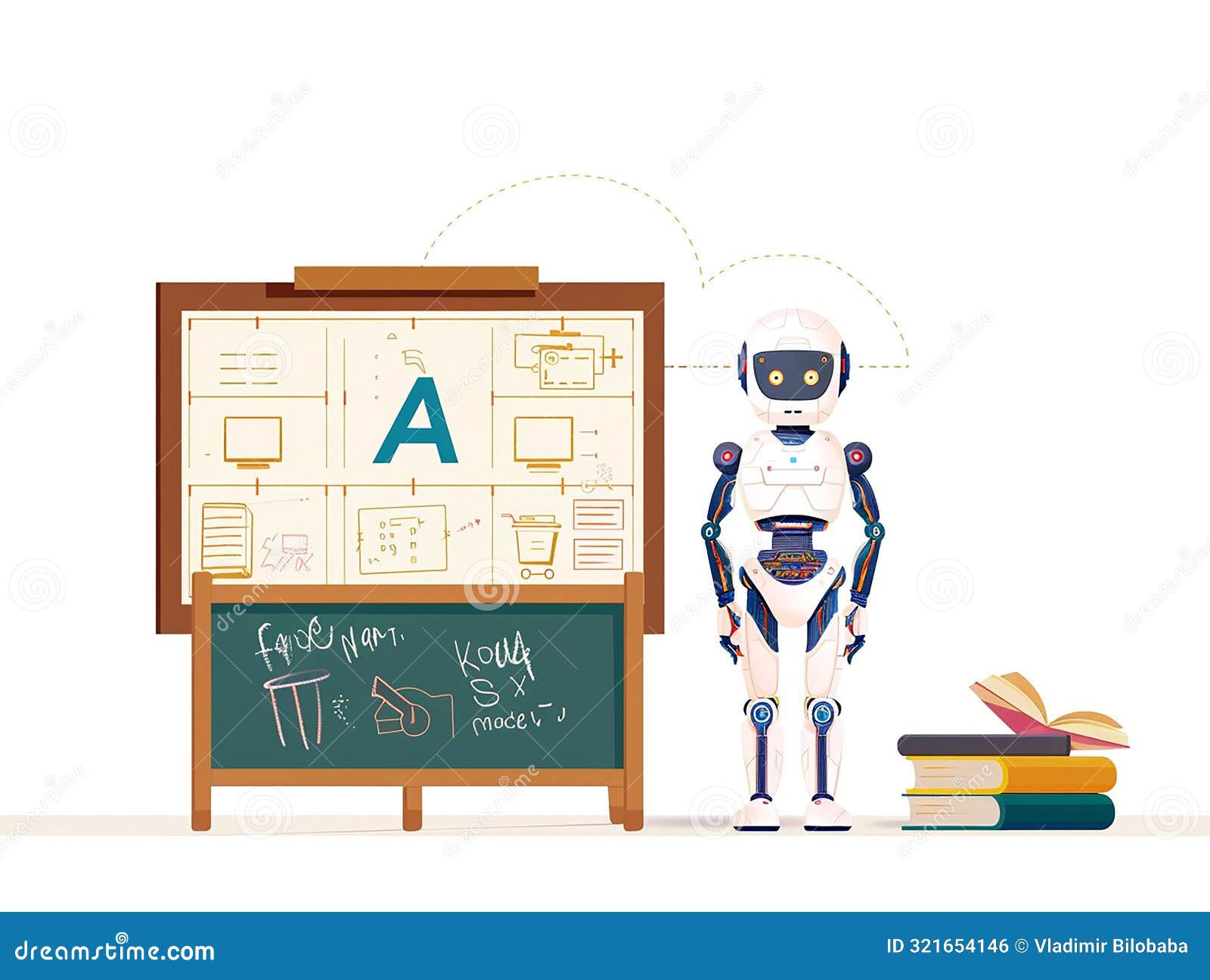 Robot Teacher Grading Student Work Stock Illustration - Illustration of ...