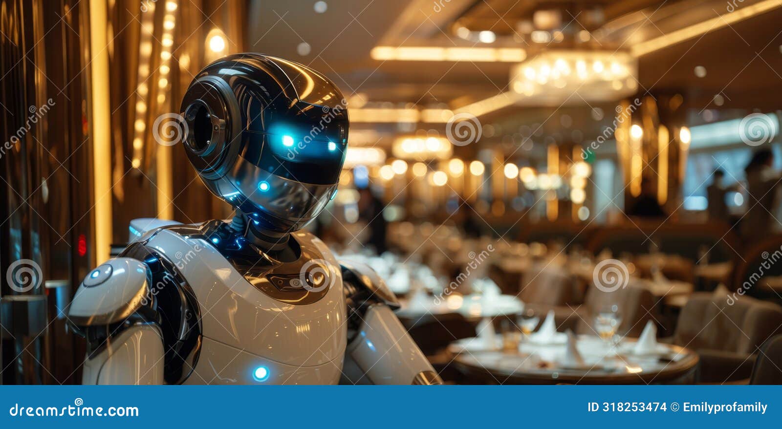 Robot Standing in Restaurant Looking at Camera Stock Photo - Image of ...