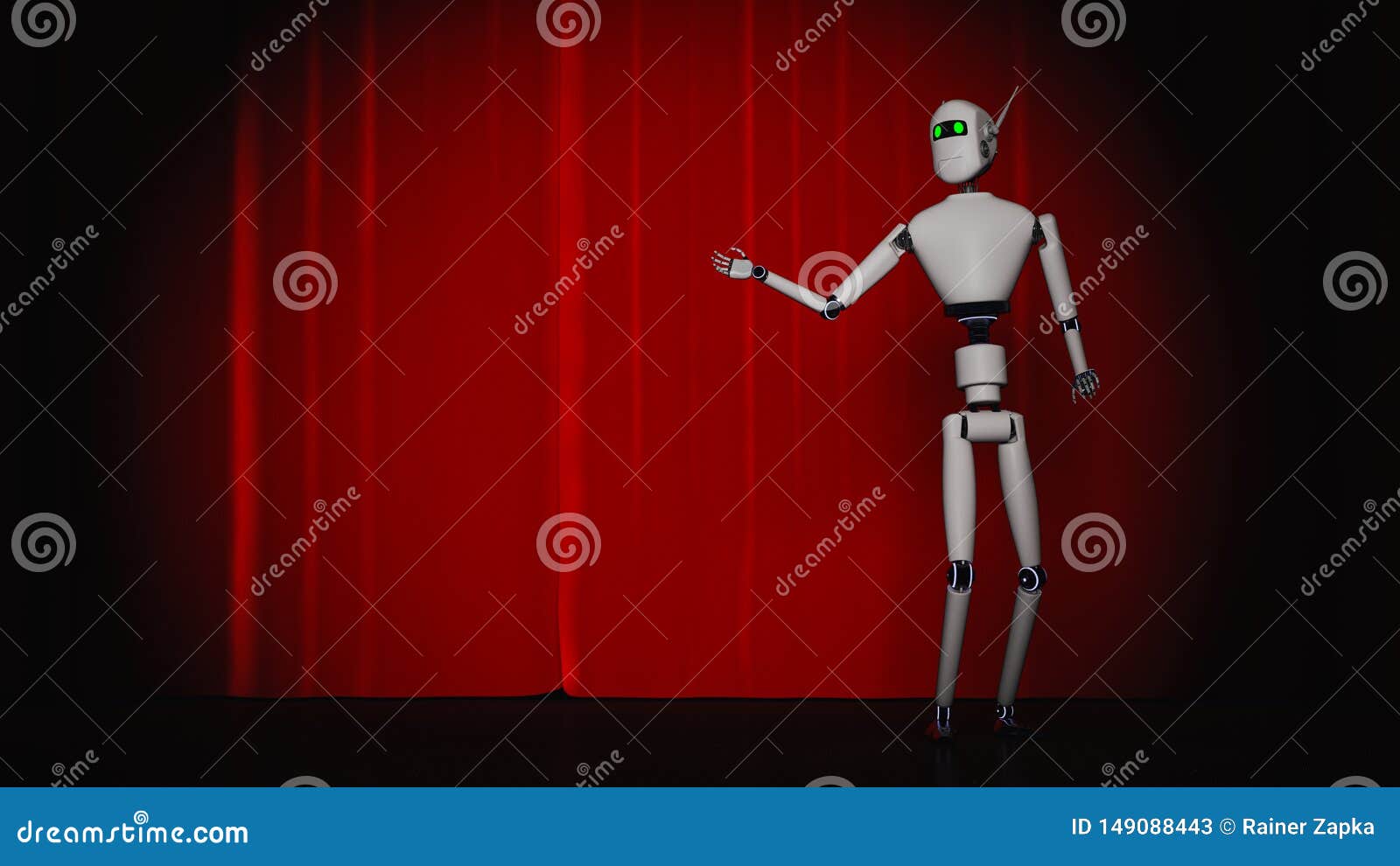 A Robot Stands On A Stage With A Red Curtain Royalty-Free Stock ...