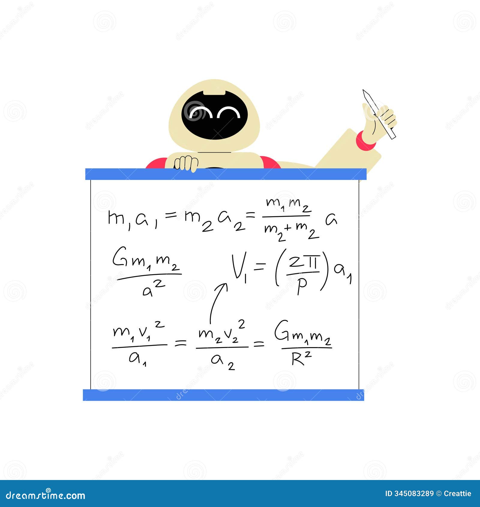 Robot Presenting Scientific Formulas on Whiteboard in Flat Vector ...