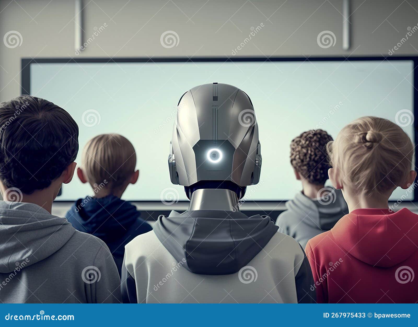 A Robot Student in a Classroom with Human Pupils, Generative AI Stock ...