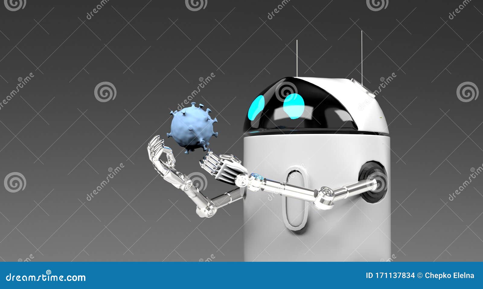 Robot Studies A Coronavirus With Gauze Mask Medical,nano Robot With ...