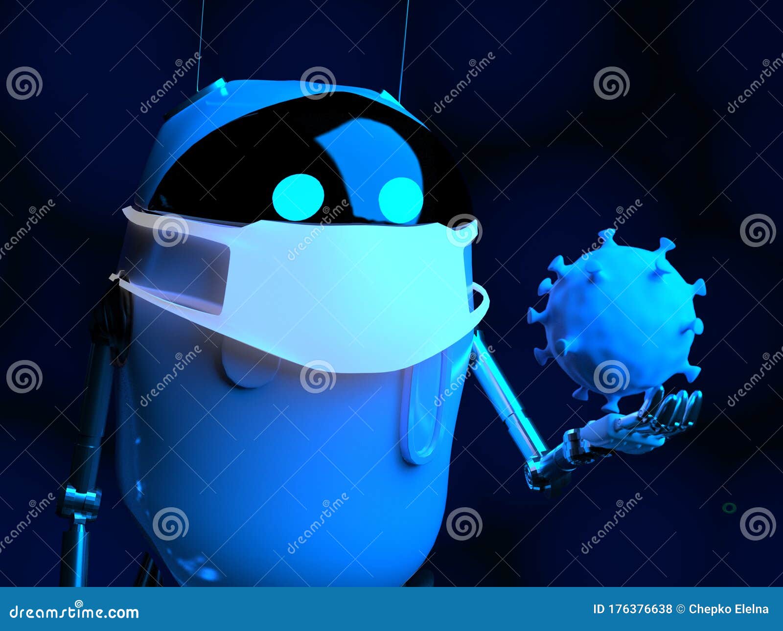 Robot Studies A Coronavirus With Gauze Mask Medical,nano Robot With ...