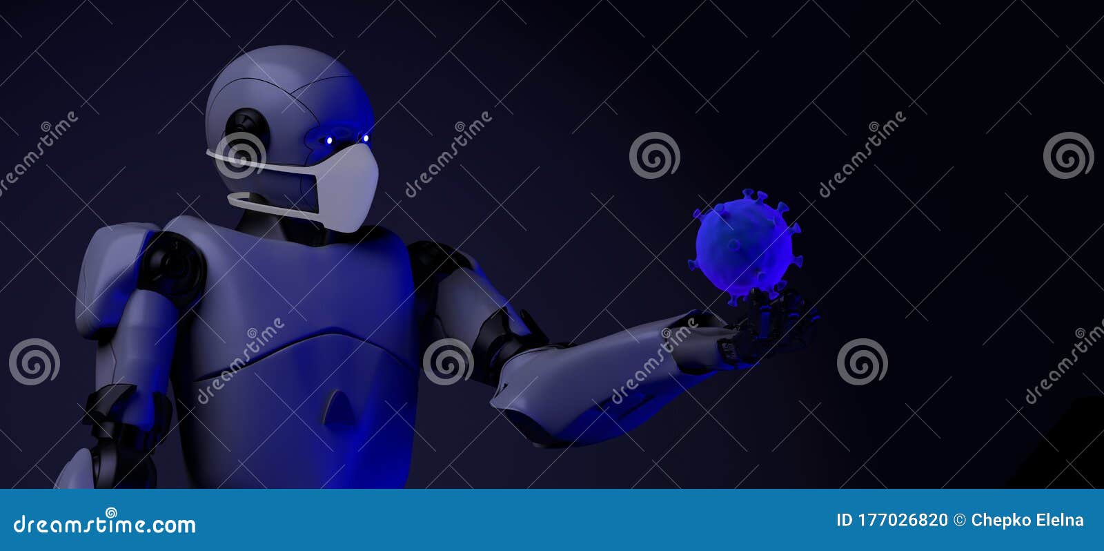 Robot Studies a Coronavirus with Gauze Mask Medical,nano Robot with ...