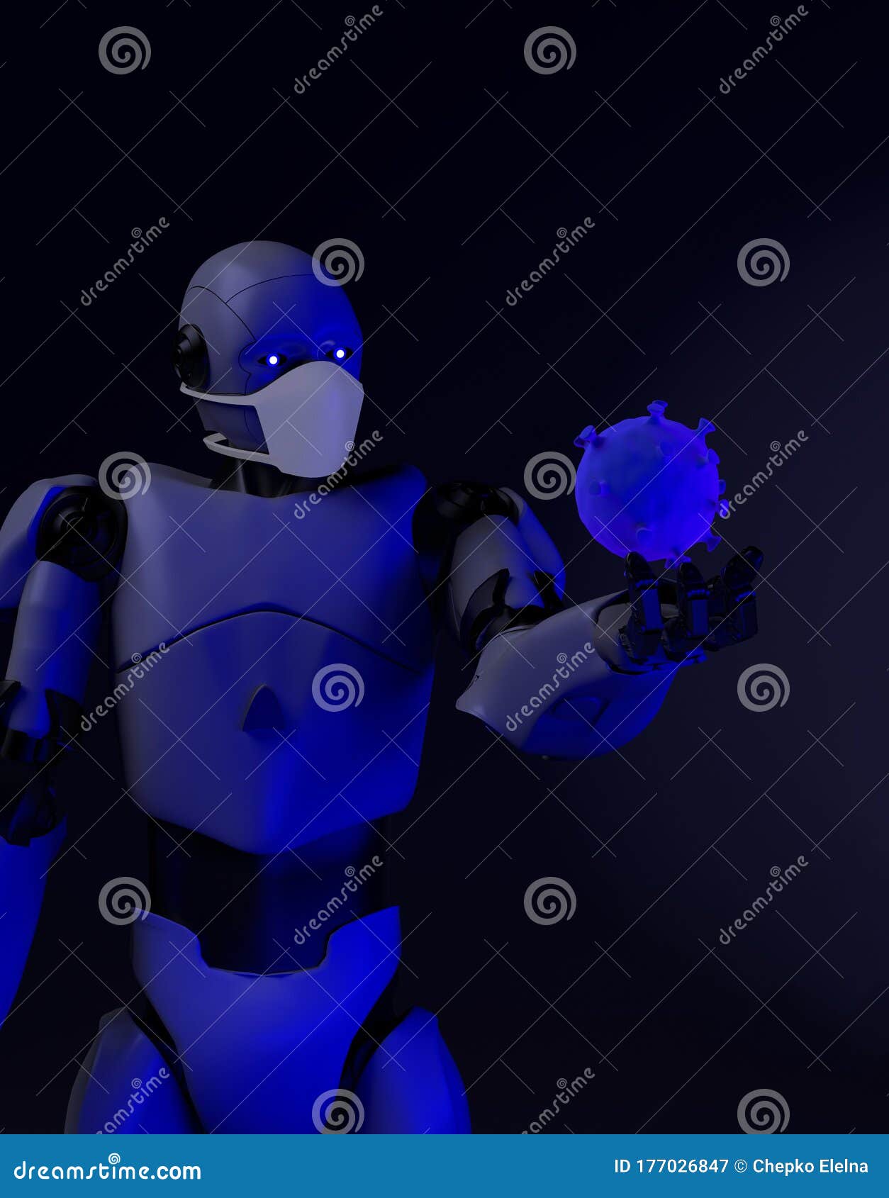 Robot Studies A Coronavirus With Gauze Mask Medical,nano Robot With ...