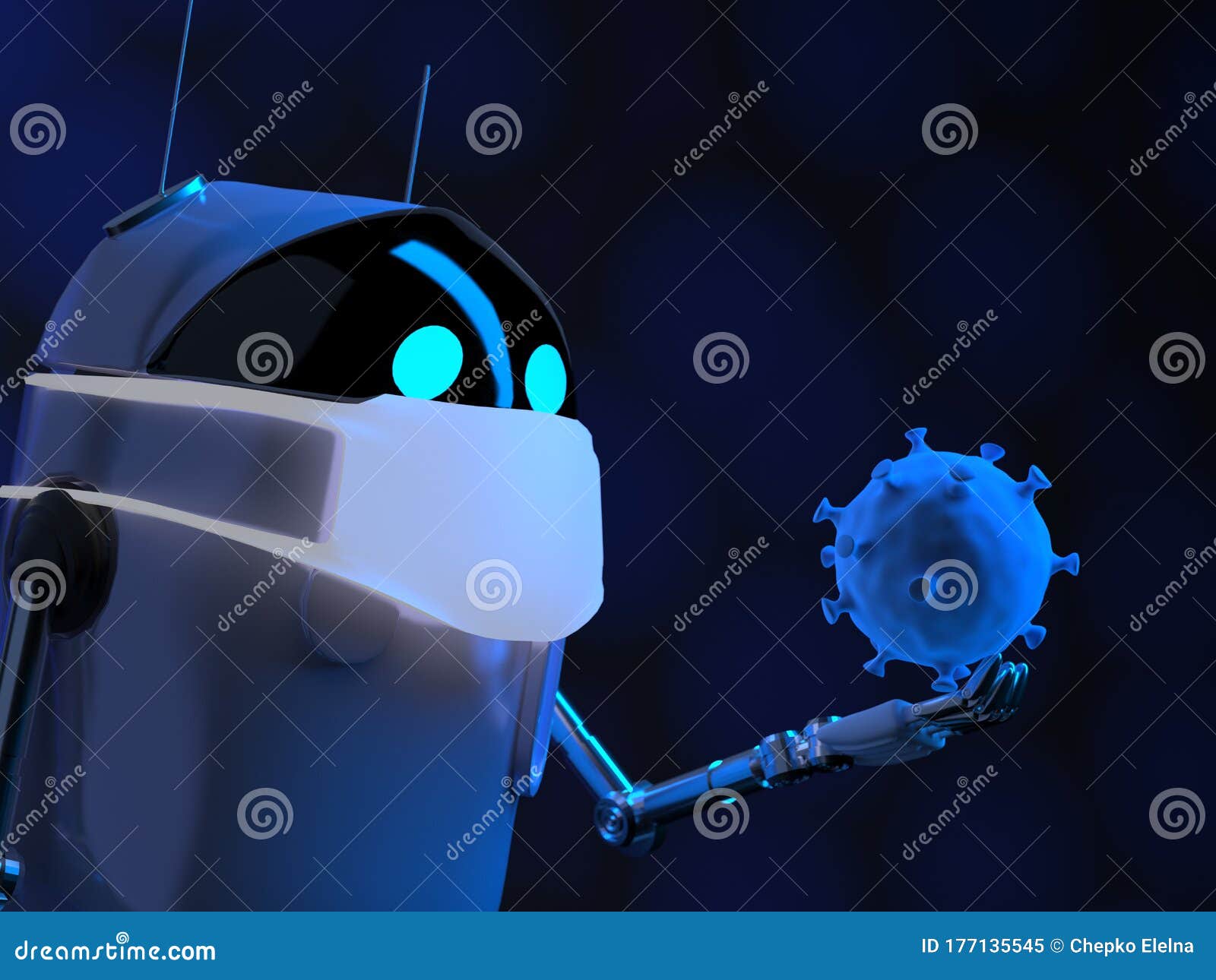 Robot Studies a Coronavirus with Gauze Mask Medical,nano Robot with ...