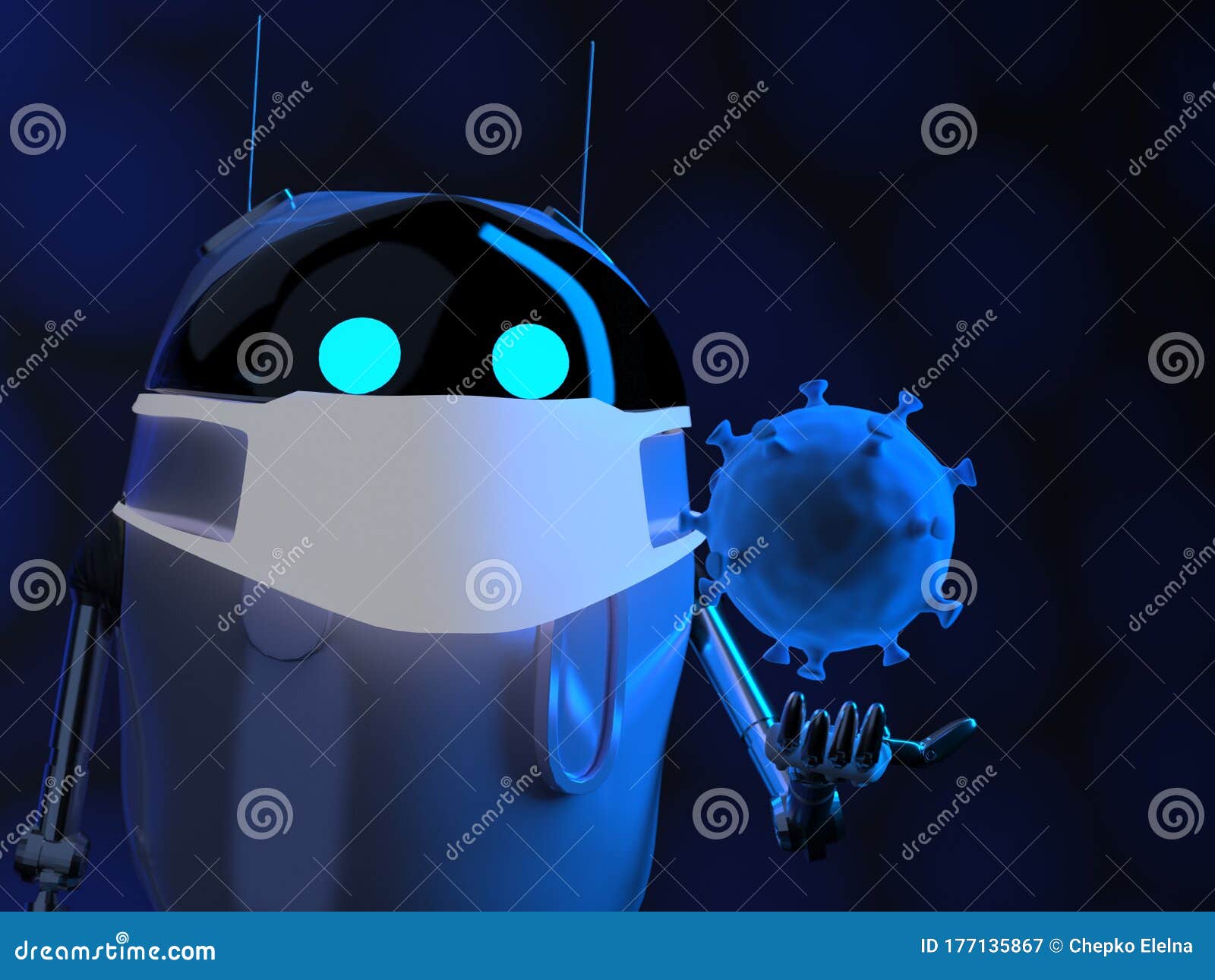 Robot Studies A Bacterium,robot With Bacterium,3d Render Royalty-Free ...