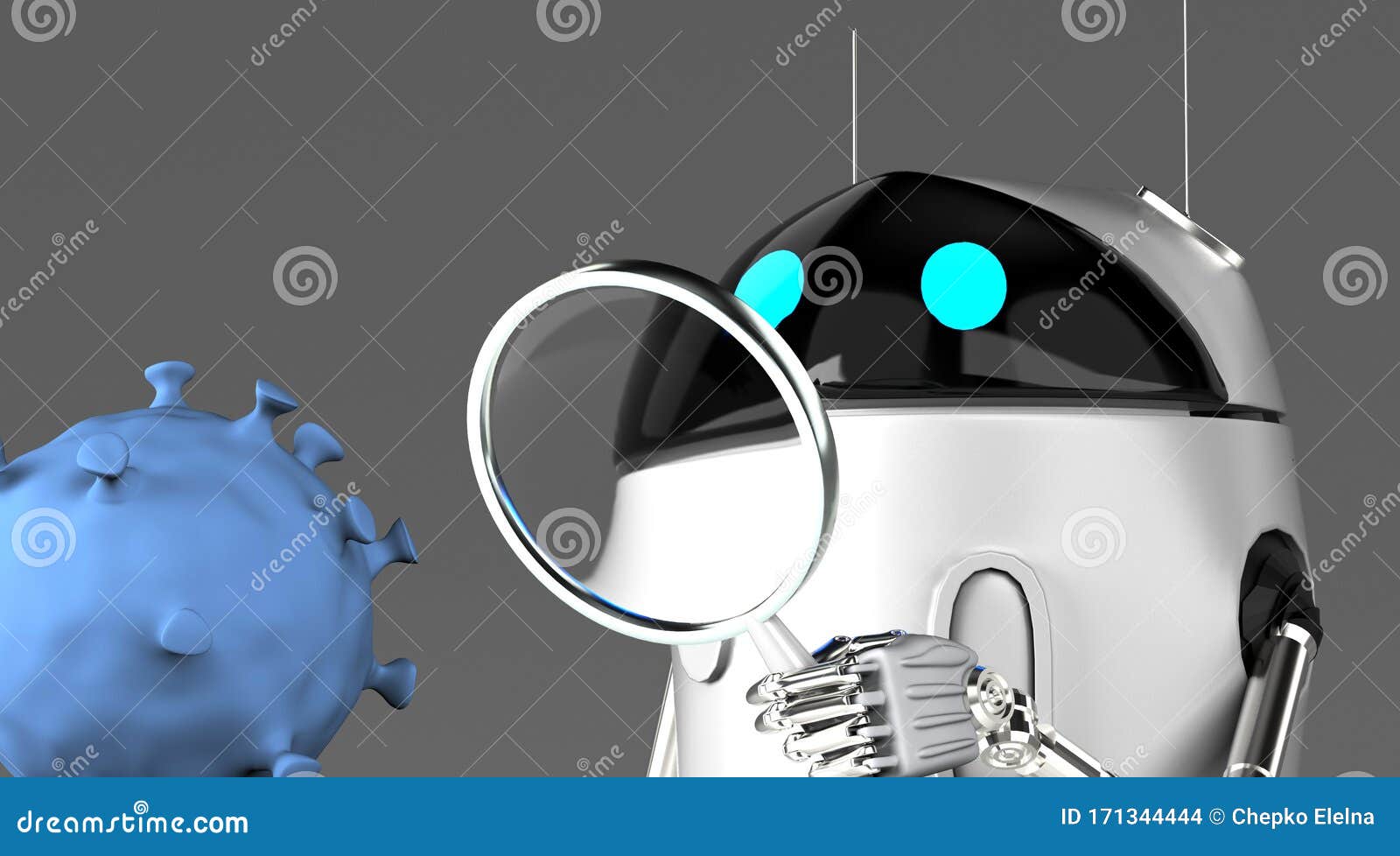 Robot Studies a Coronavirus with Magnifier,robot with Bacterium,3d ...