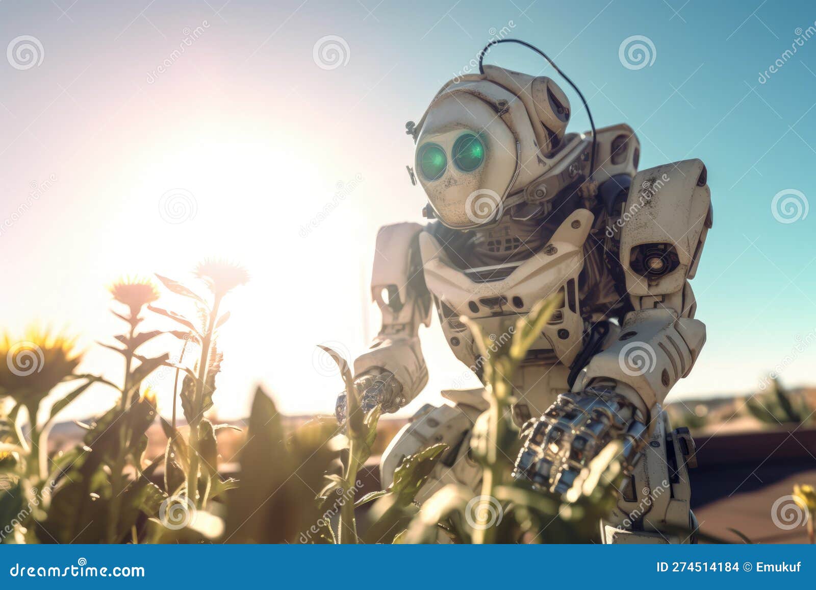 Robot in the Summer Flower Field, Nature and Robotics Generative Ai ...