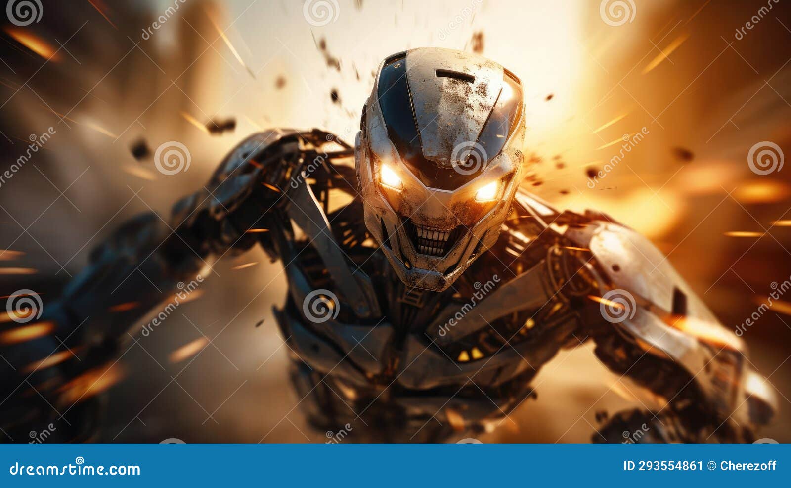 Robot In Superhero Comic Story, Cartoon Illustration Isolated On White ...