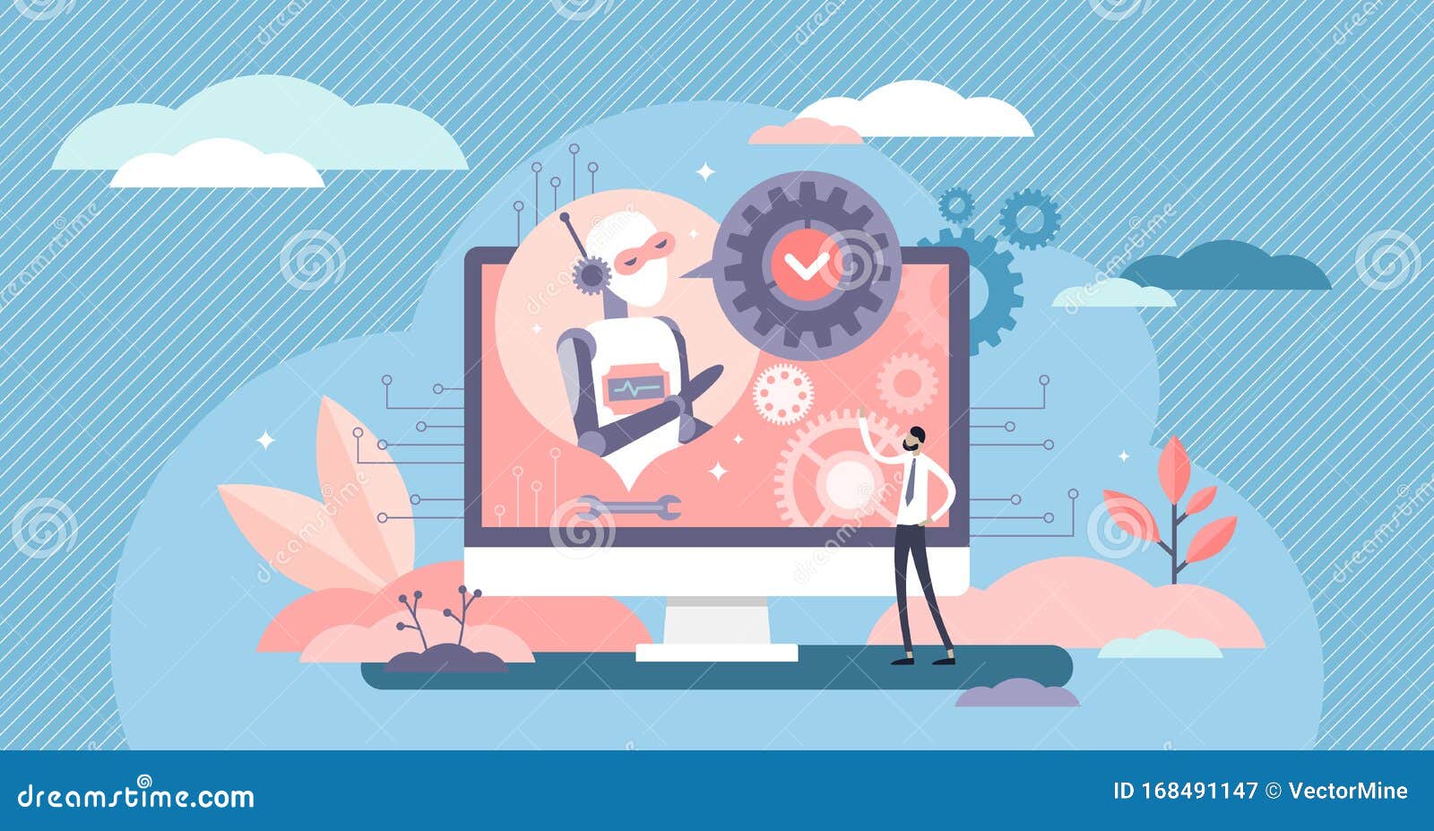 Robot it Support Vector Illustration. AI Help in Flat Tiny Persons ...