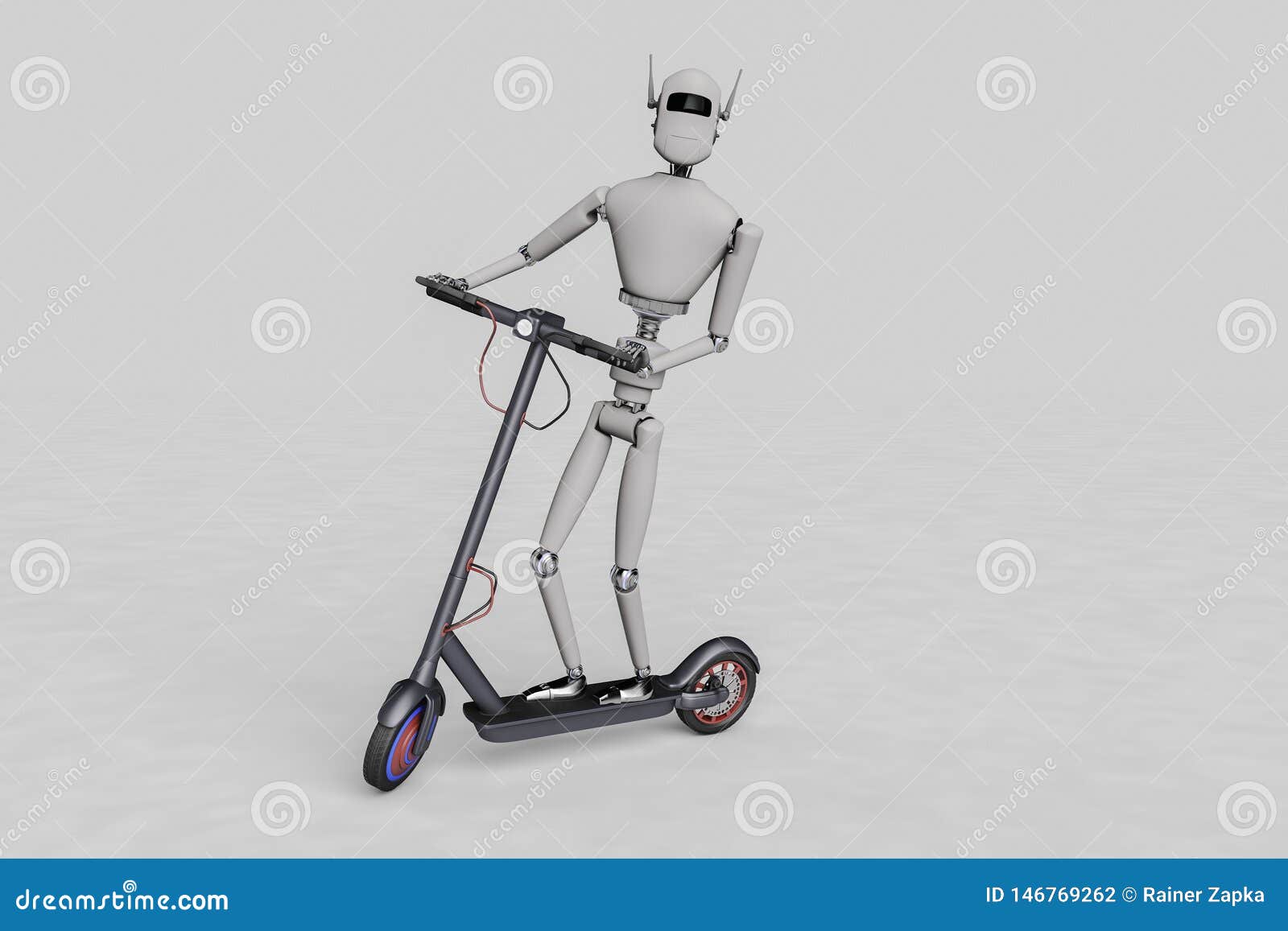 A Robot is Surfing on an Electric Scooter Stock Illustration ...