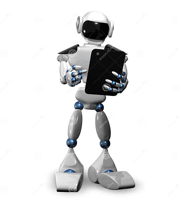 Robot with tablet stock illustration. Illustration of internet - 36758285