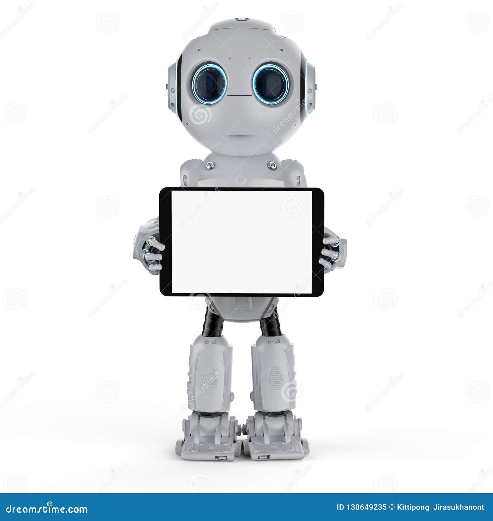Robot with tablet stock illustration. Illustration of cyborg - 130649235