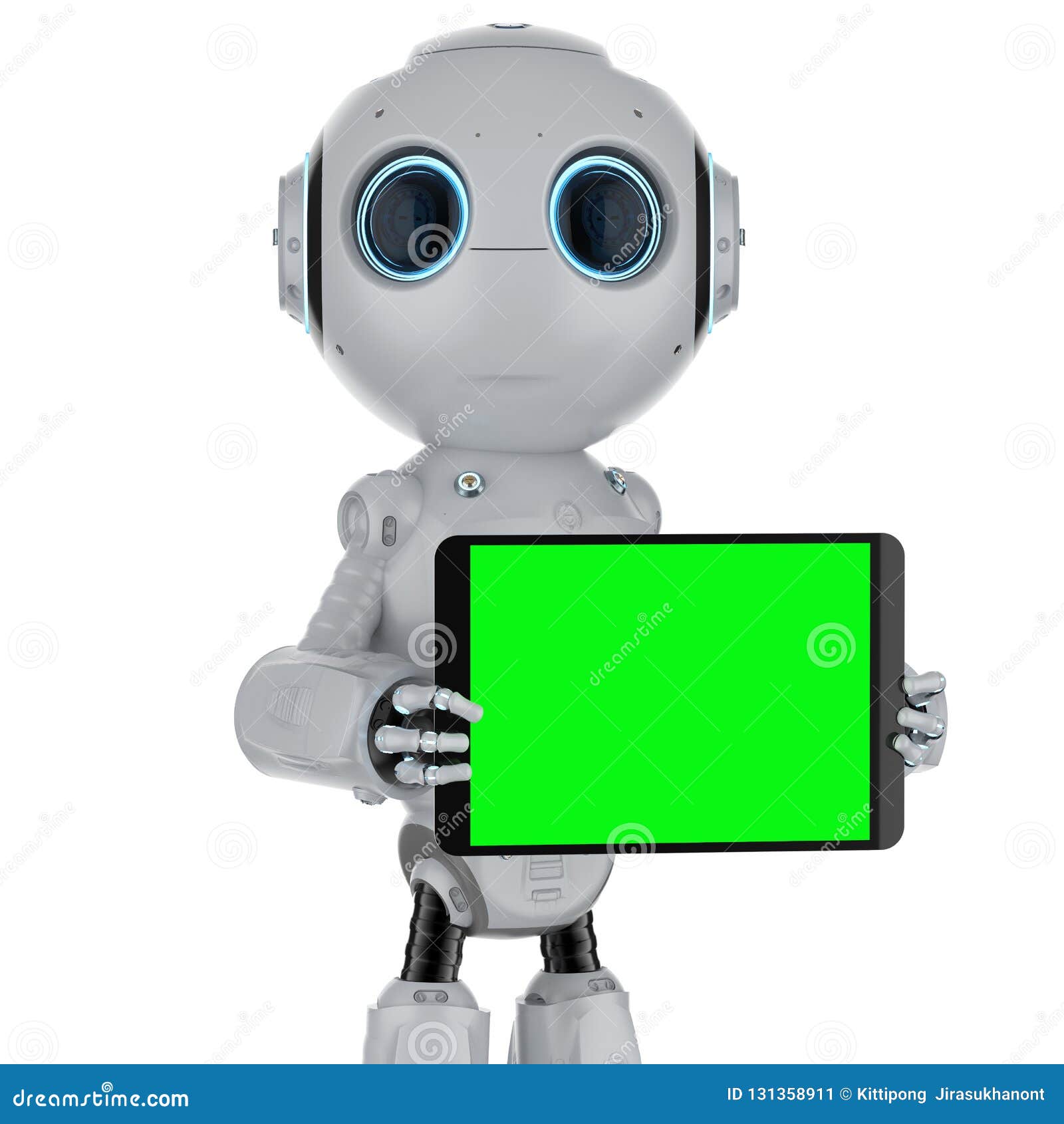 Robot with tablet stock illustration. Illustration of humanoid - 131358911