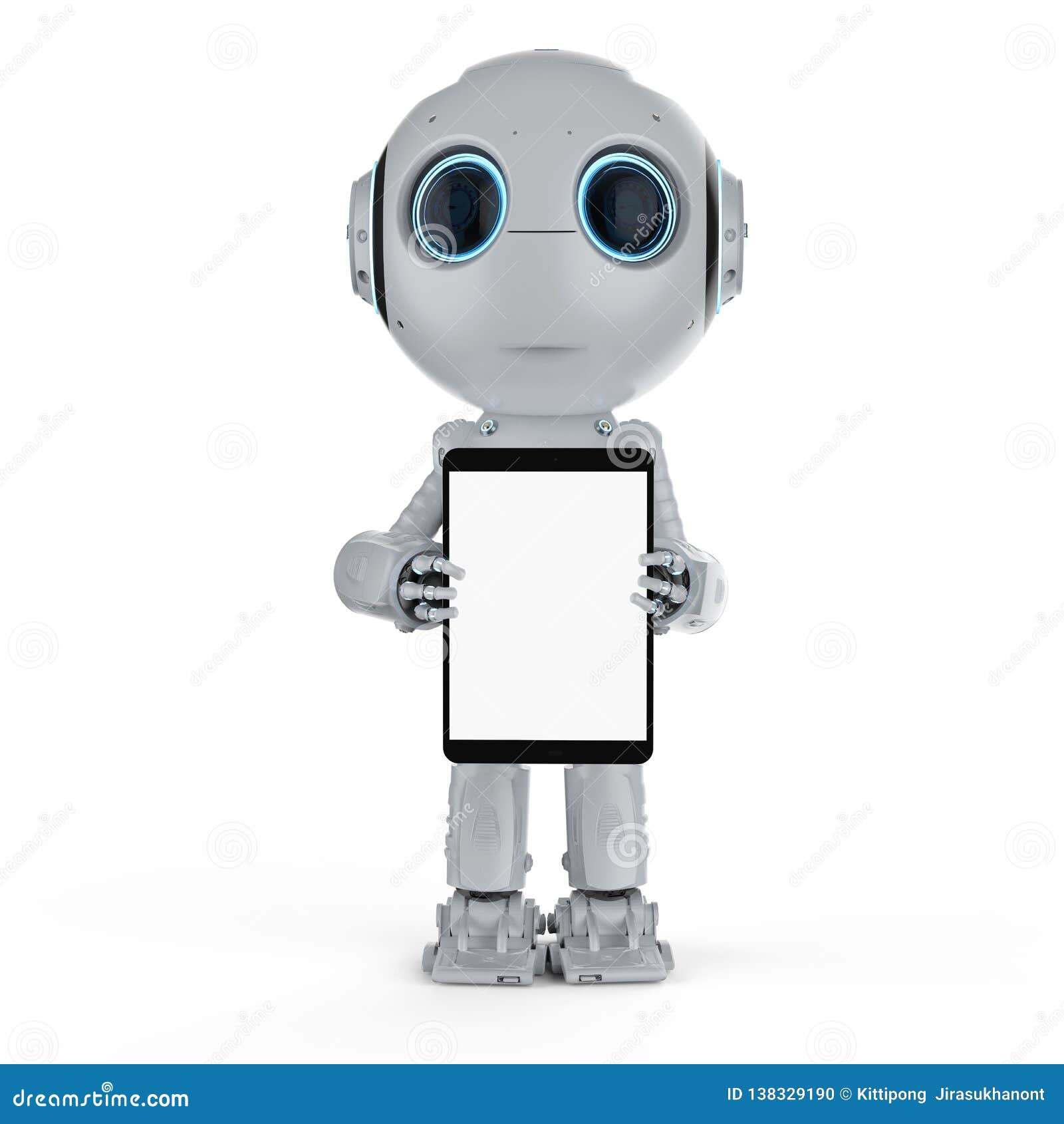 Robot with tablet stock illustration. Illustration of humanoid - 138329190