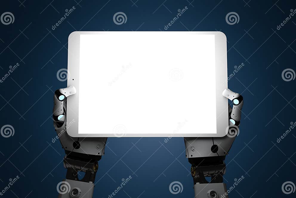 Robot with tablet stock illustration. Illustration of technology ...