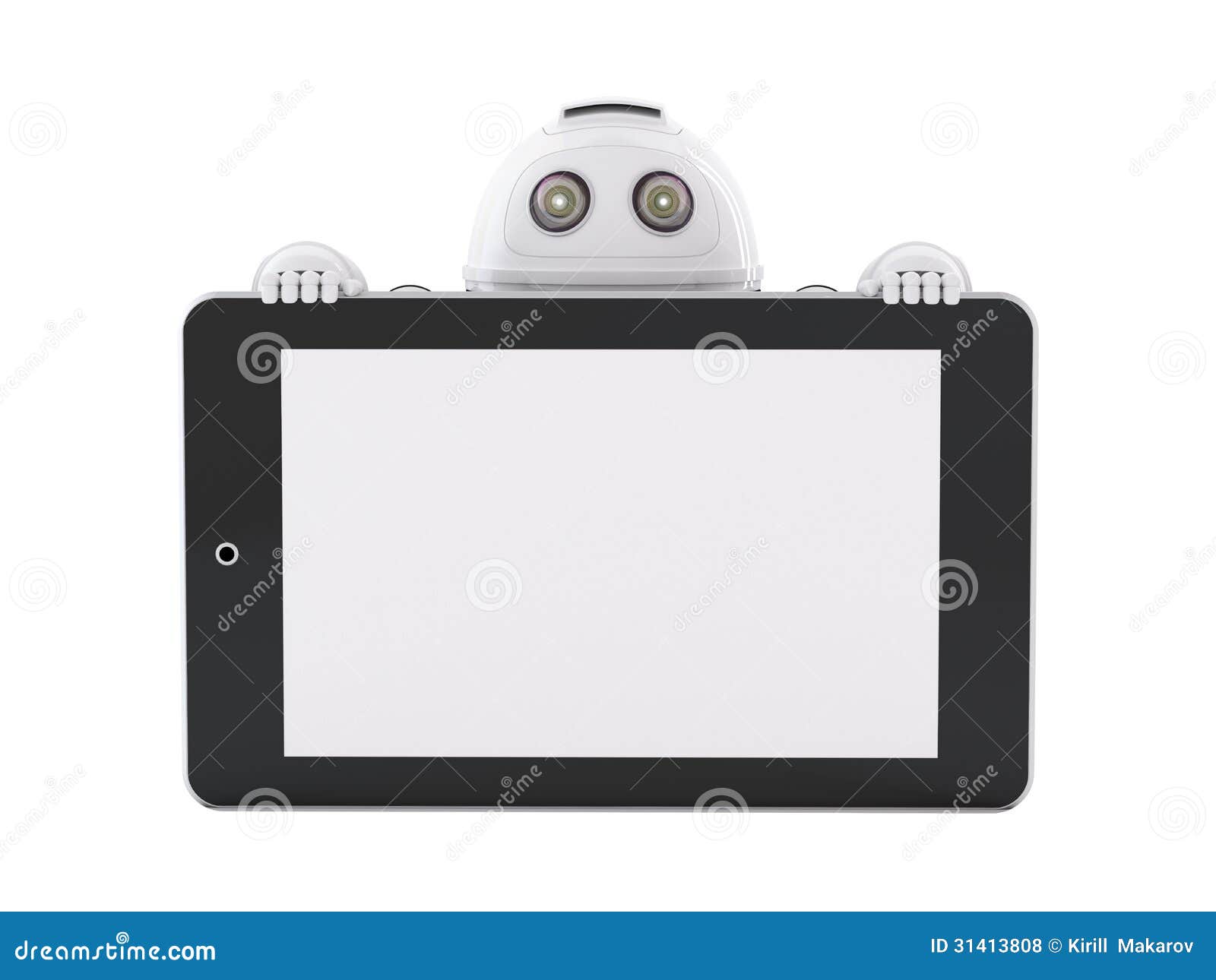 Robot with tablet pc stock illustration. Illustration of intelligence ...